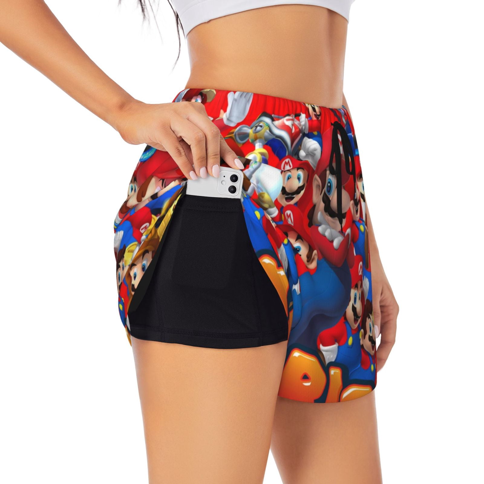 Gokiu Mario Women's Athletic Shorts with Liner Gym Running Workout ...