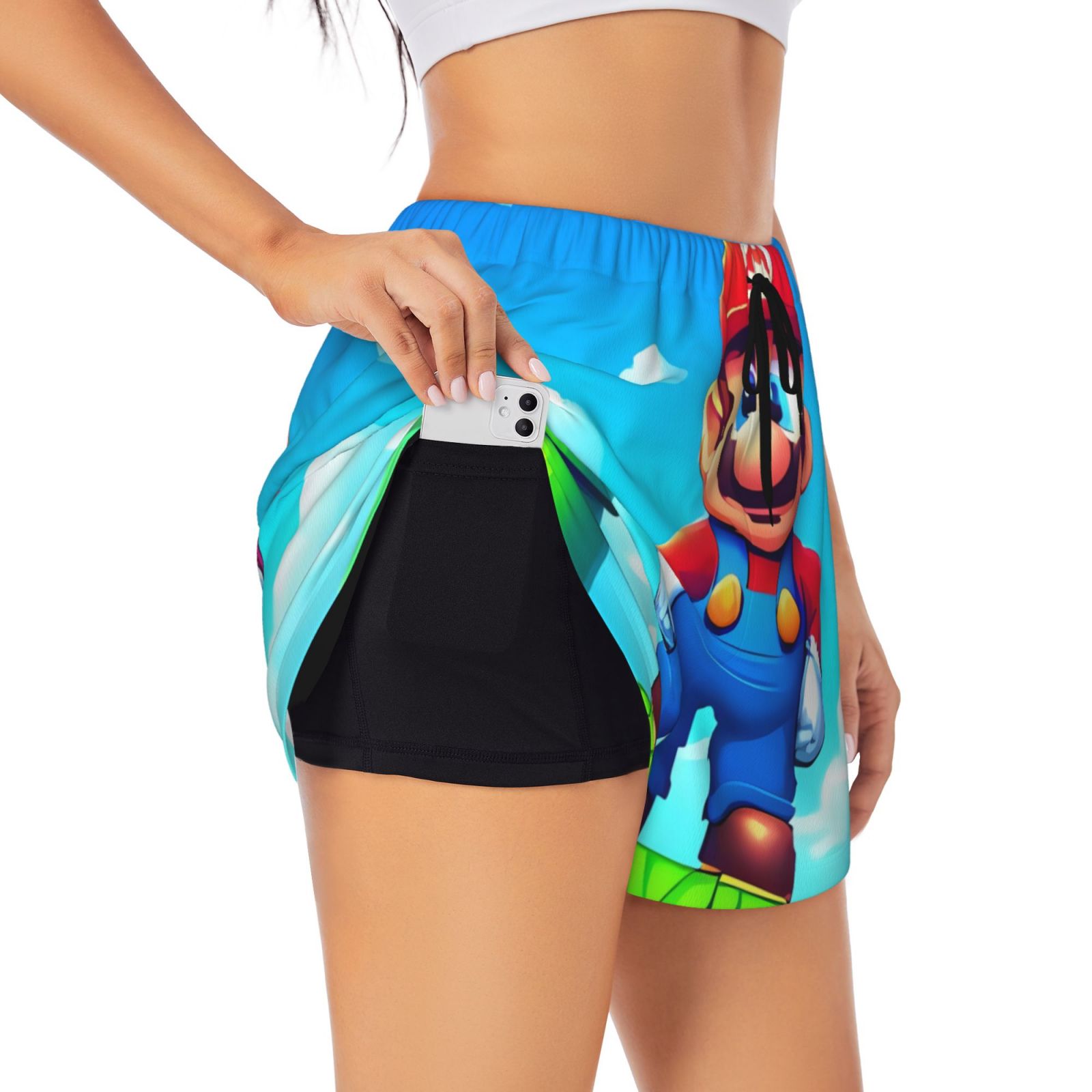 Gokiu Mario Women's Athletic Shorts with Liner Gym Running Workout ...