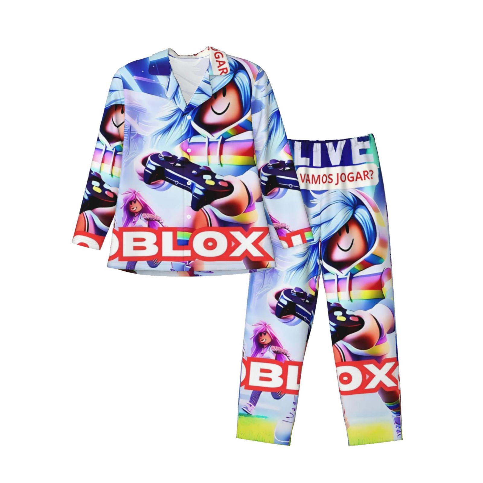 Gokiu Roblox Mens Pajama Sets Long Sleeve Loungewear Button Down Pjs ...
