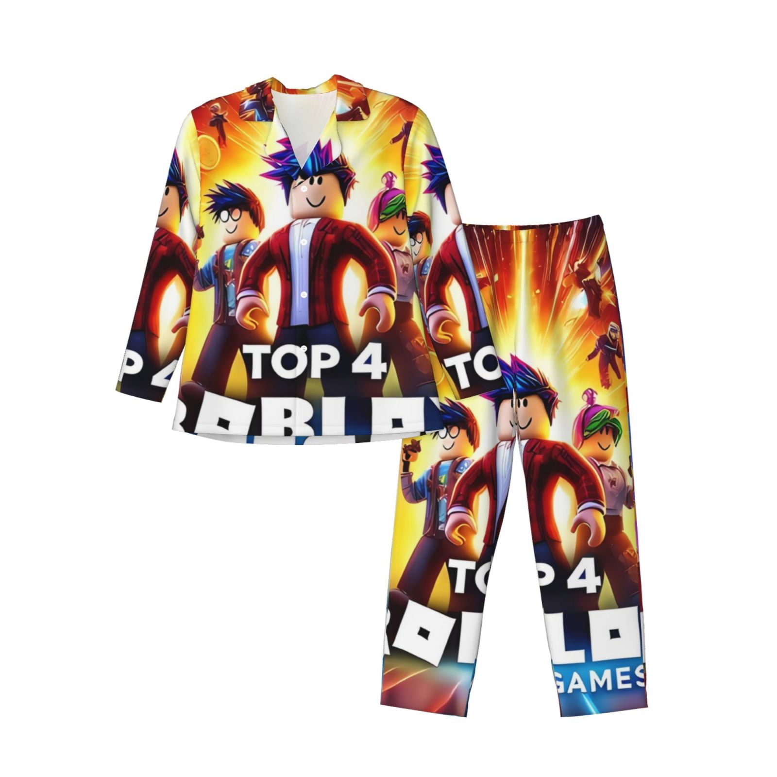Gokiu Roblox Mens Pajama Sets Long Sleeve Loungewear Button Down Pjs ...