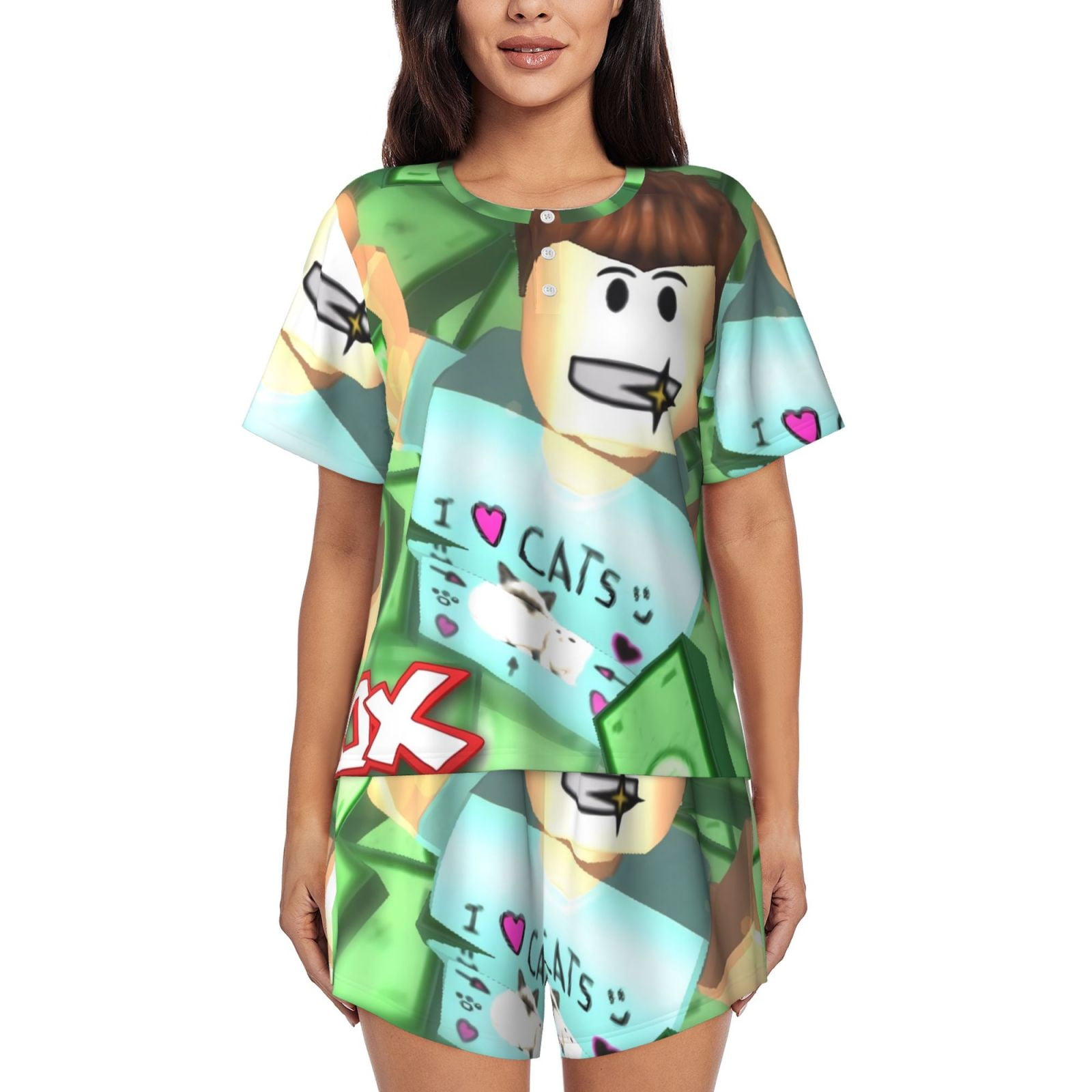 Gokiu Roblox Womens Pajama Sets Lounge Short Sleeve Pjs Soft Loungewear ...