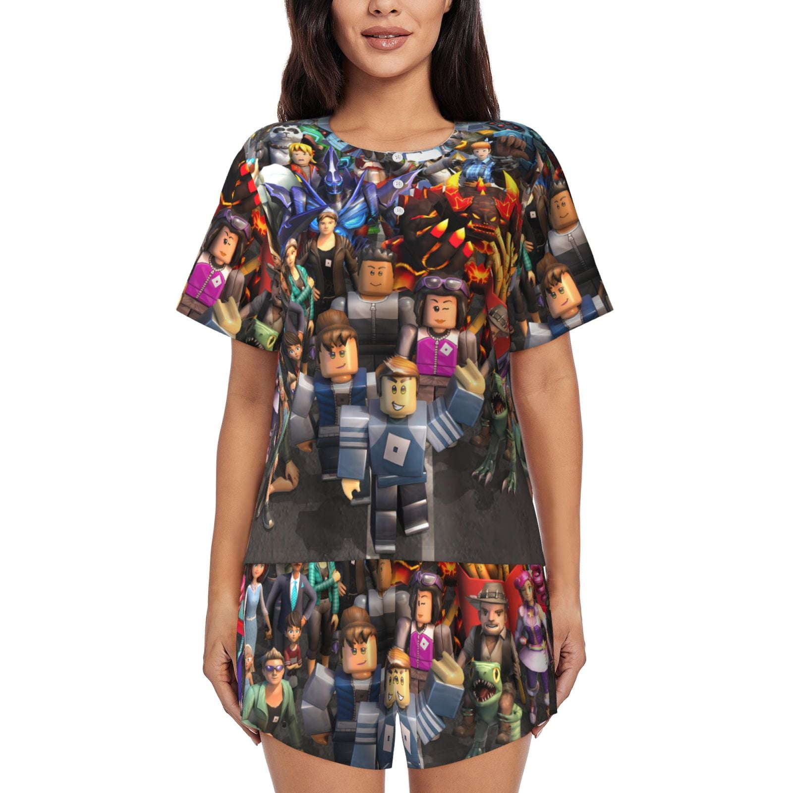 Gokiu Roblox Womens Pajama Sets Lounge Short Sleeve Pjs Soft Loungewear ...