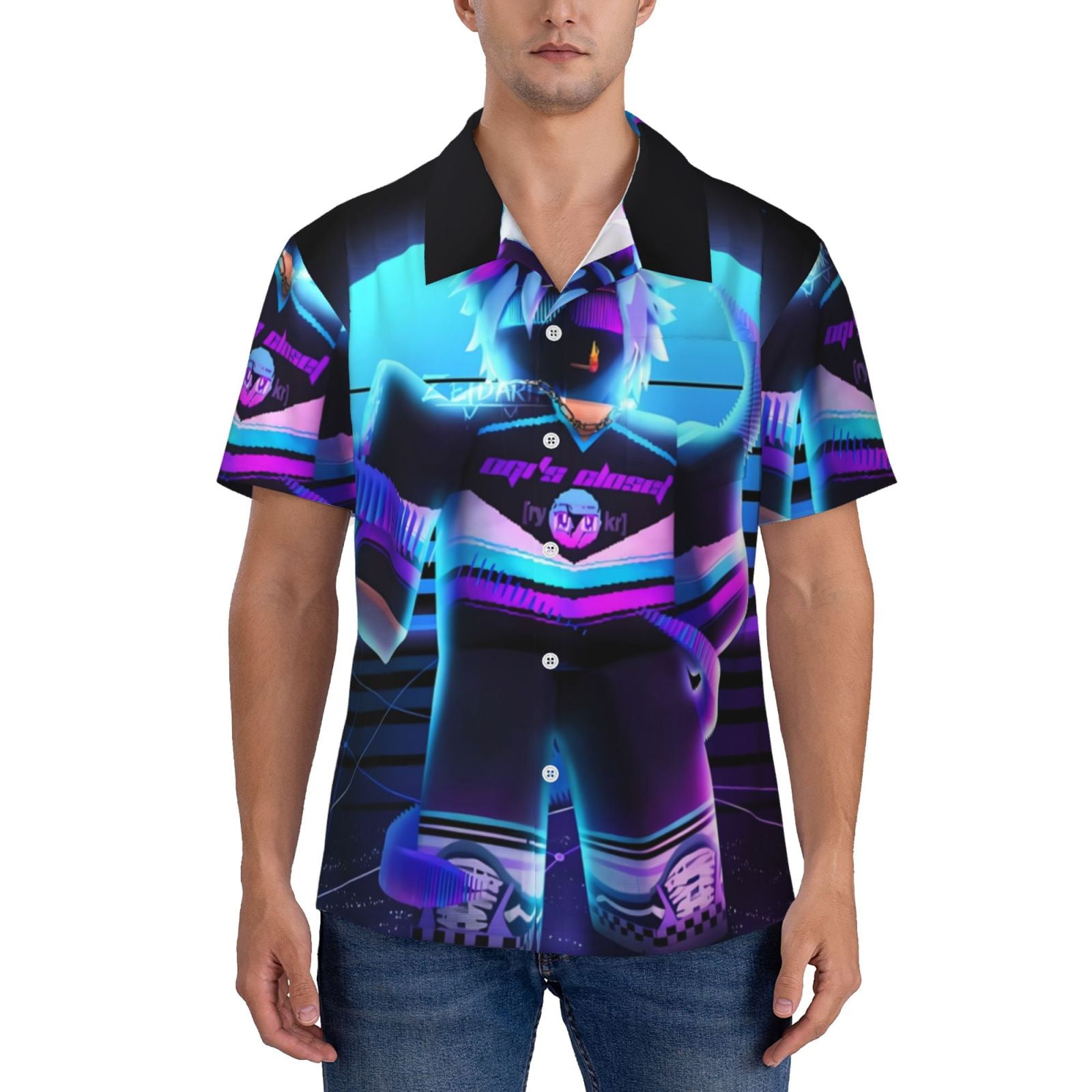 Gokiu Roblox for Hawaiian Shirt for Men Casual Button Down Beach Shirt ...