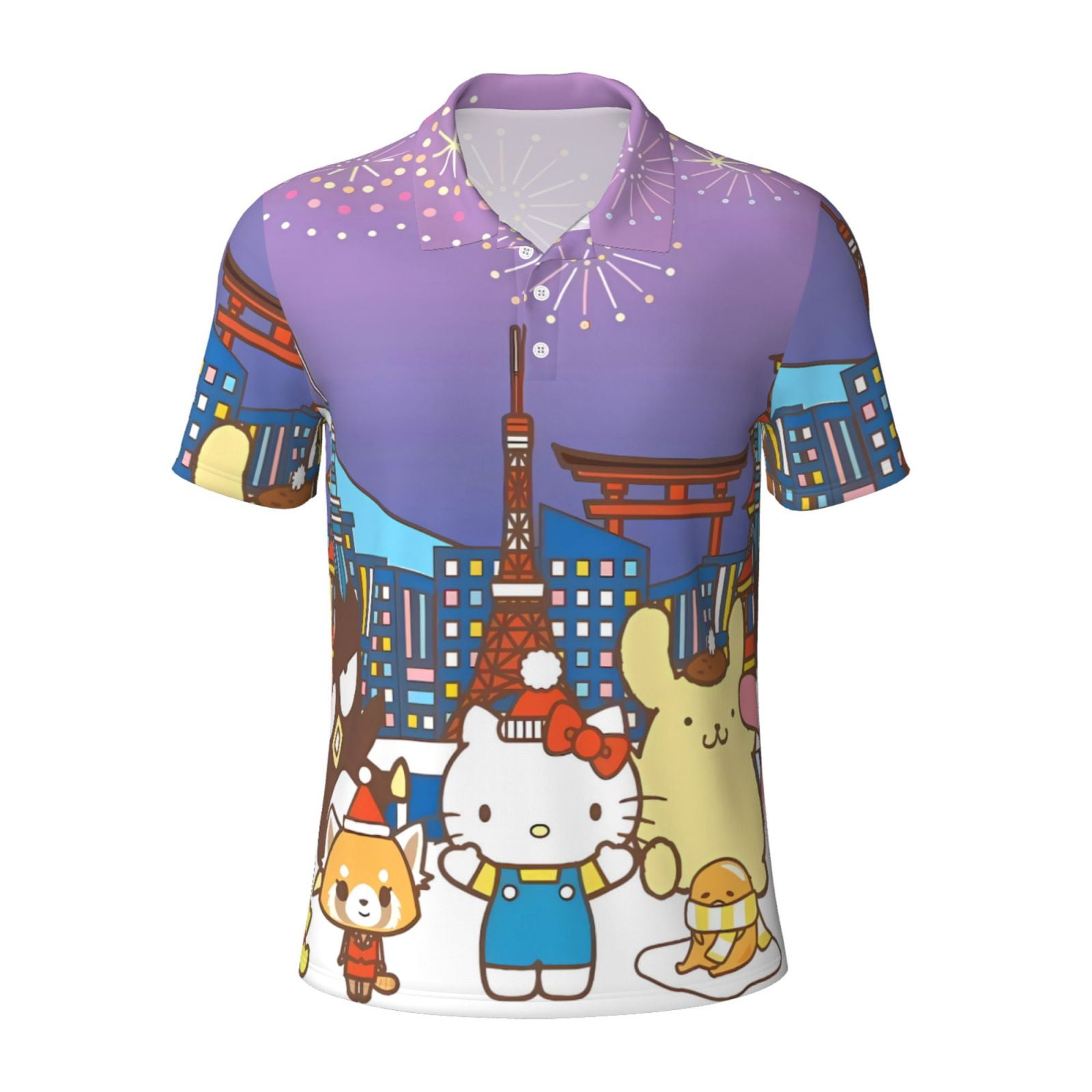 Gokiu Sanrio Men's Polo Shirts Short Sleeve Classic Button Golf Shirt ...