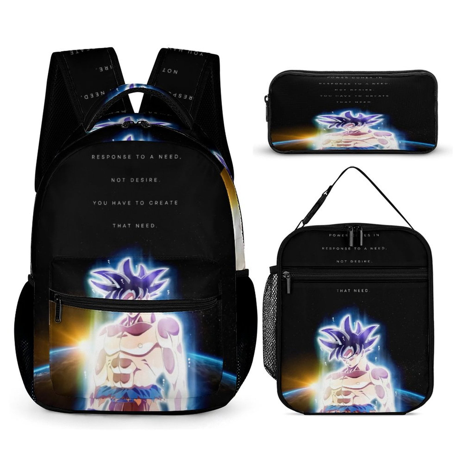 Goku 3 Piece Backpack Set Anime Casual Daypack with Lunch Bag Outdoor ...