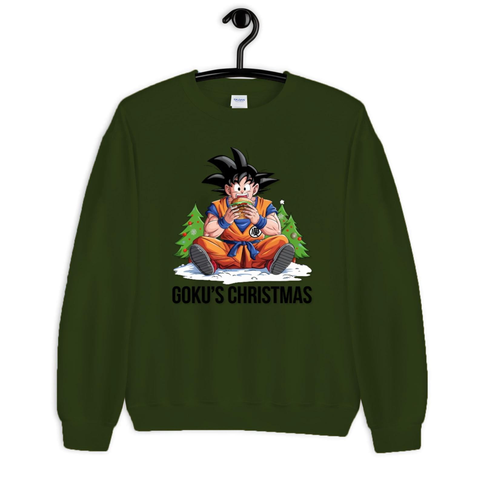 Goku eating In-N-Out Burger on a Christmas background sweat shirt- New ...