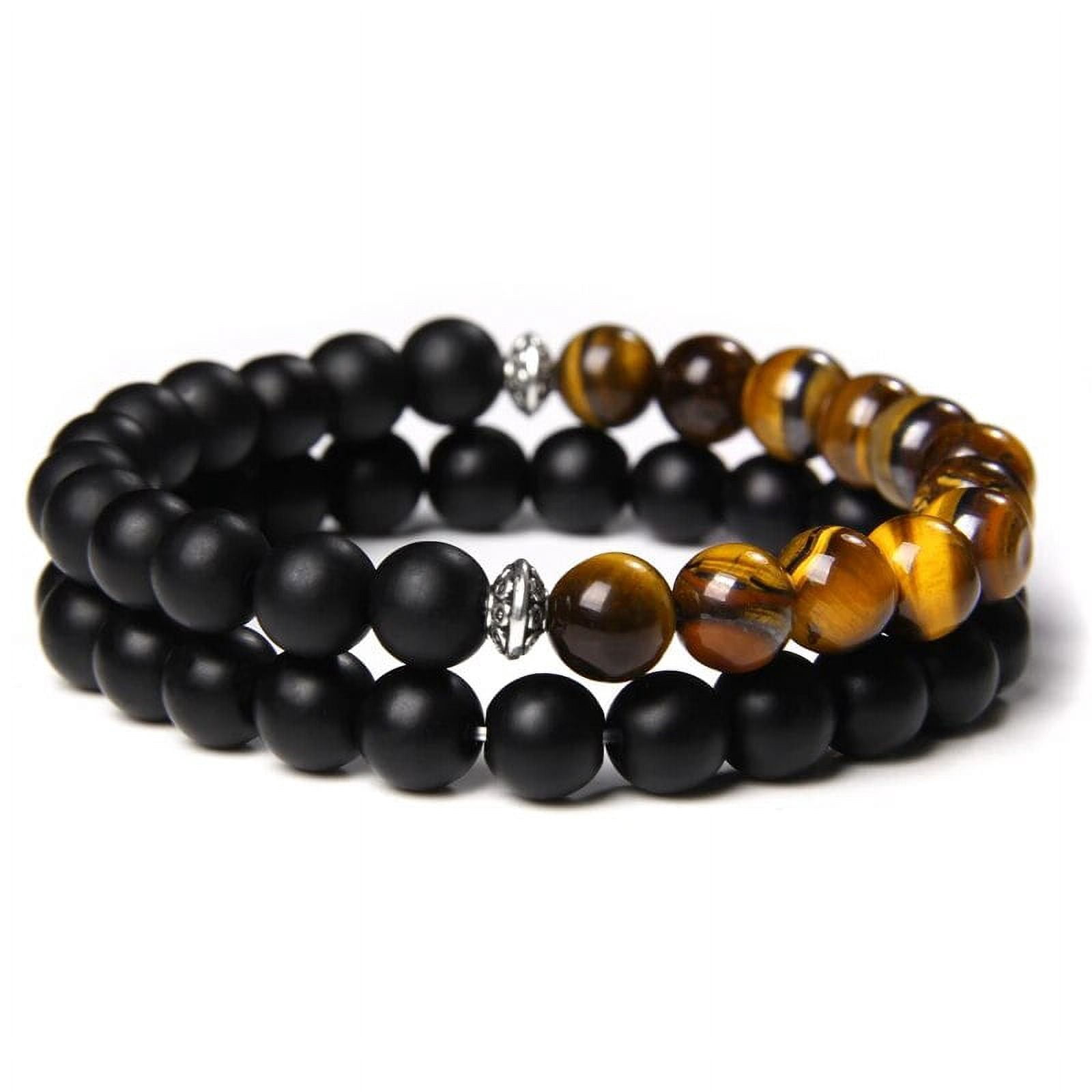 GolbalJew 2pcs Bead Bracelet Men Natural Tiger Eye Hematite Obsidian ...