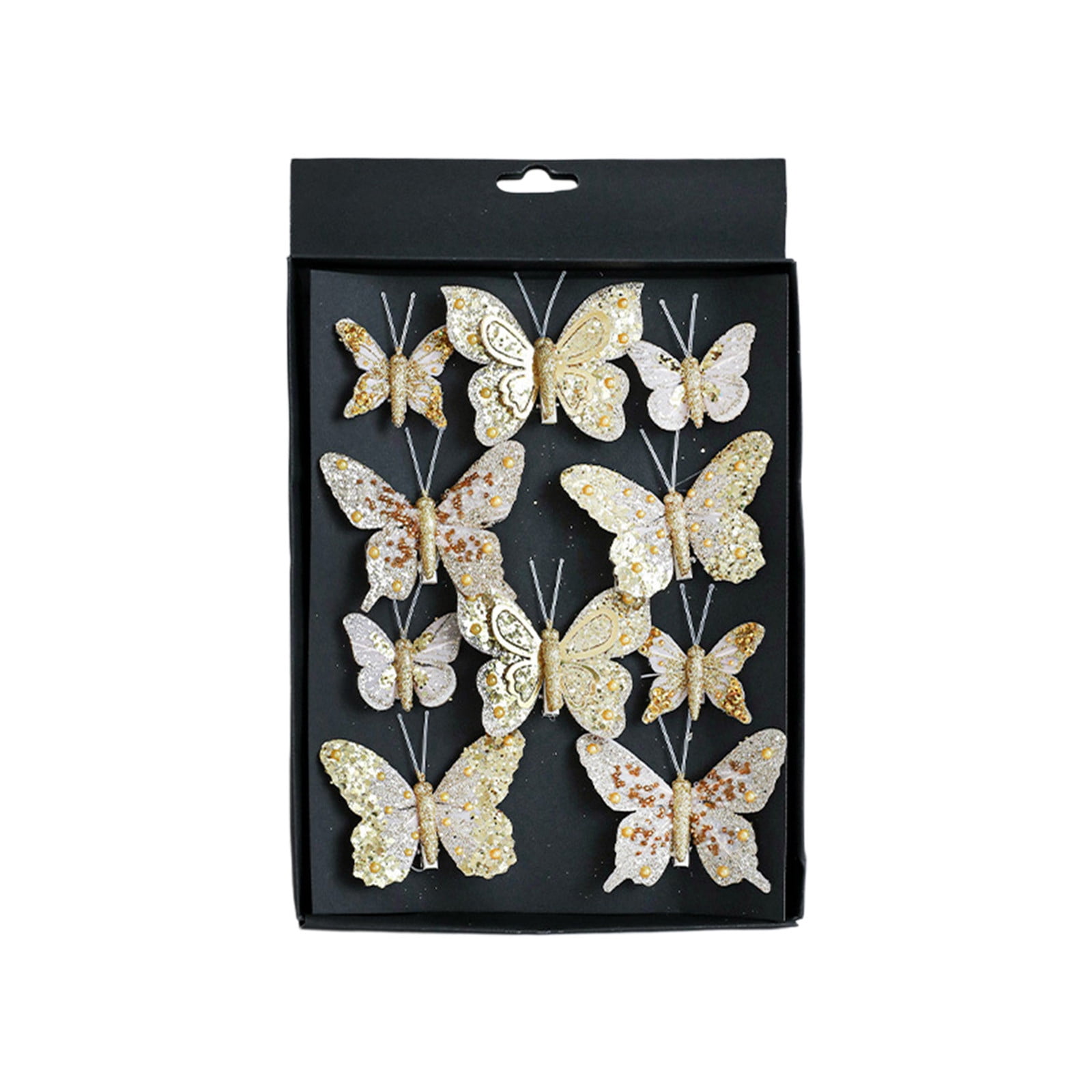Gold 10 Pcs Butterfly Christmas Tree Clips, Glitter Hollow Ornaments ...