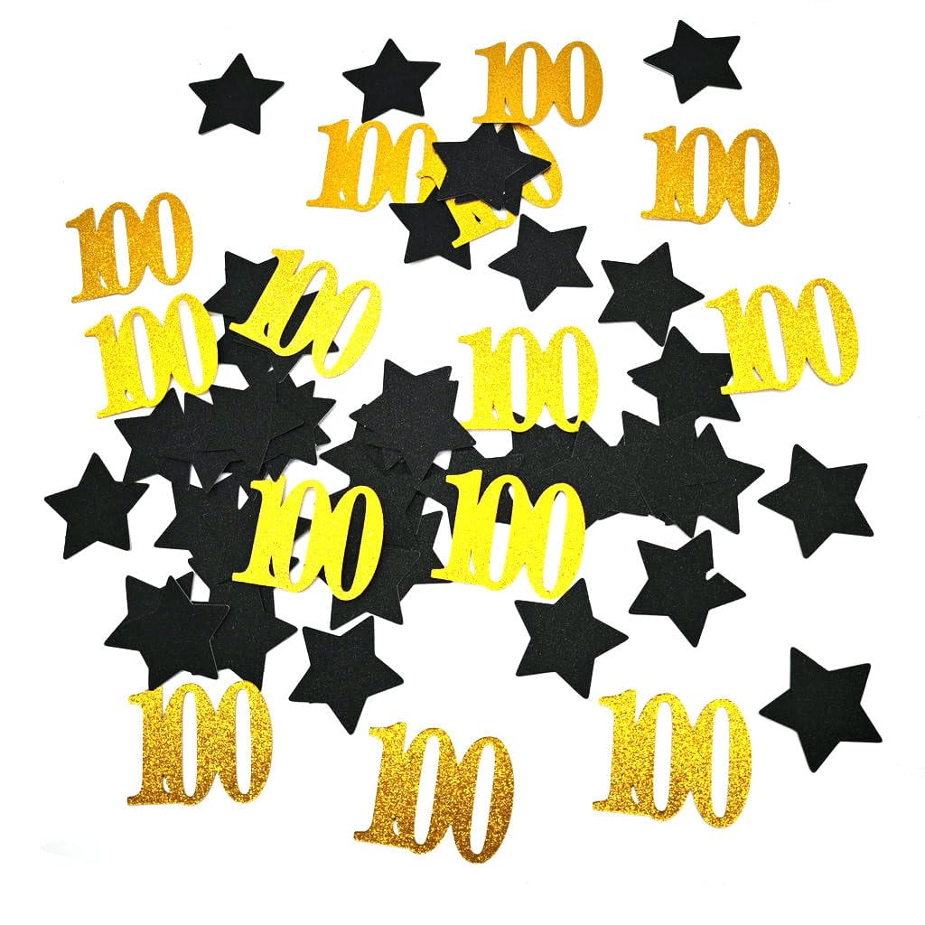 Gold 100 Confetti 100th DHF10 Birthday Confetti Black Star Confetti ...