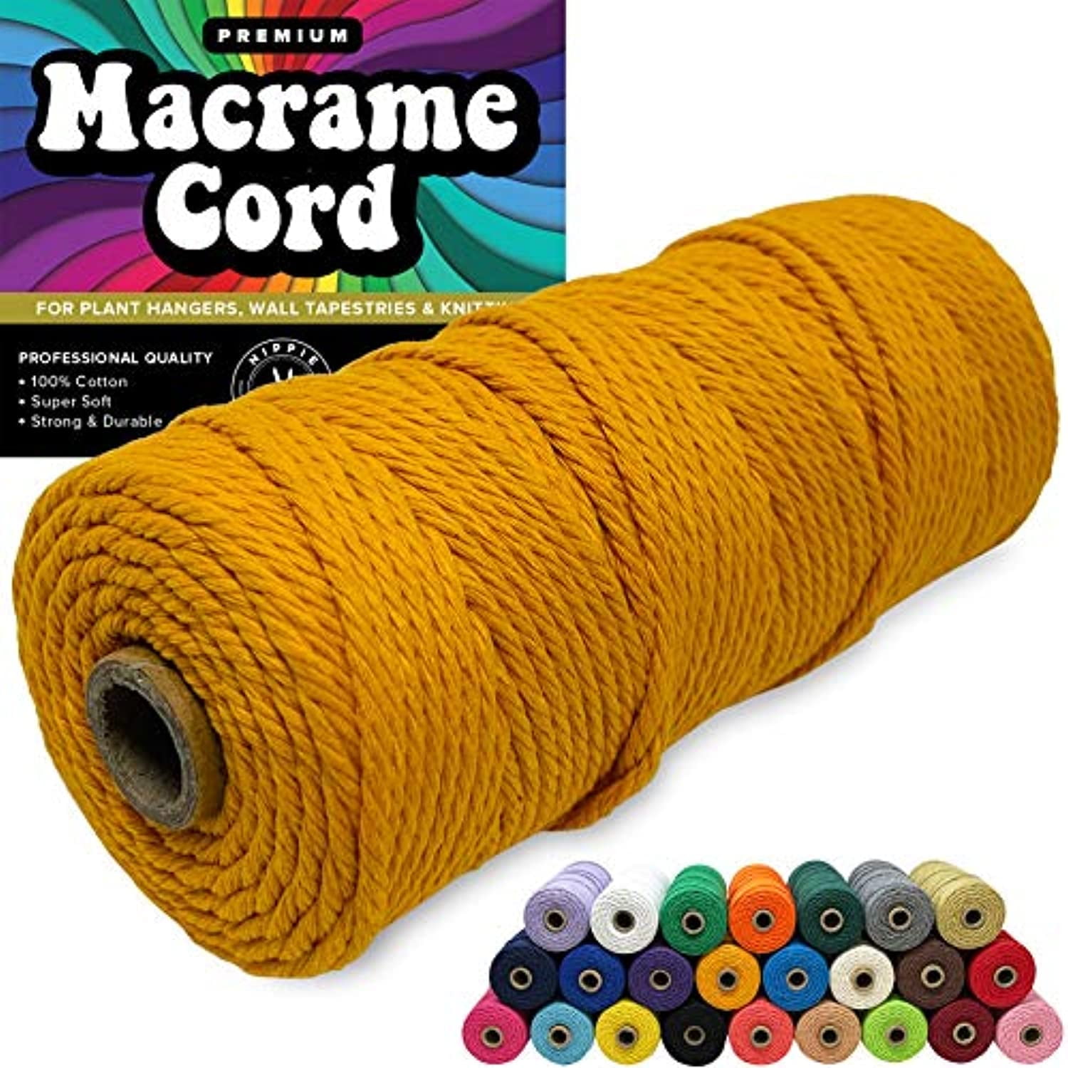 Hippie Crafter Gold 100% Cotton Cord Rope for Macrame 3mm Natural and ...