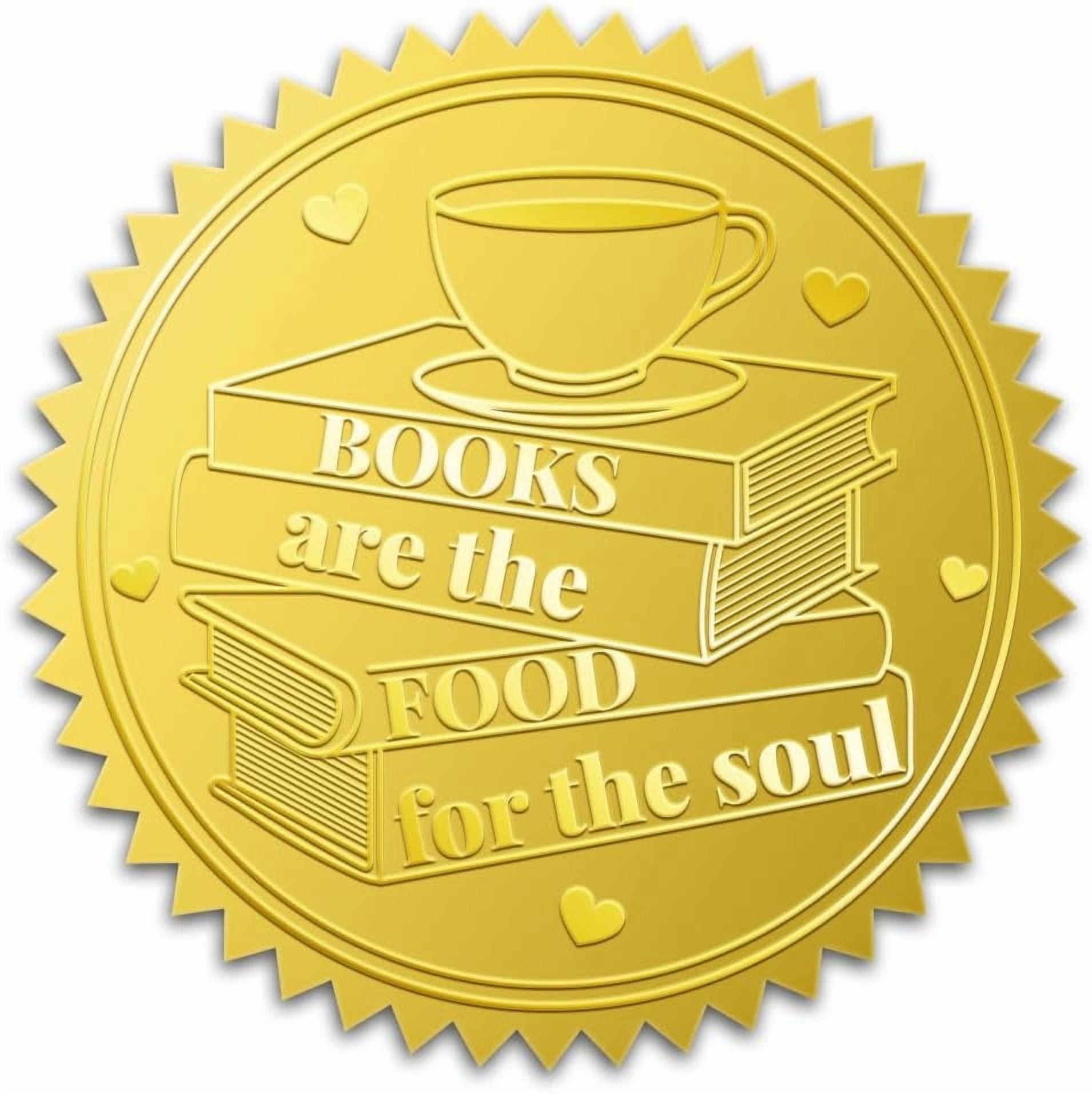 Gold 100Pcs Books Coffee Gold Foil Stickers 2 Inch Books Gold Embossed ...