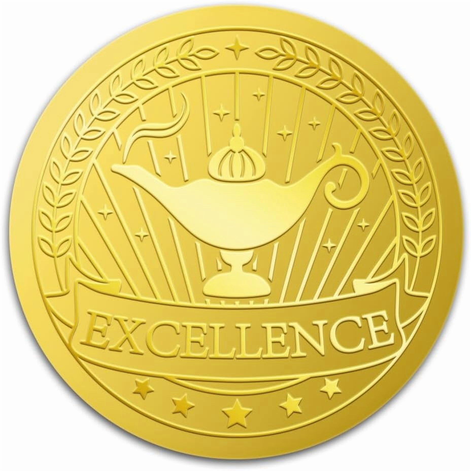 Gold 100Pcs Excellence Gold Foil Stickers 2 Inch Achievement Magic Lamp ...