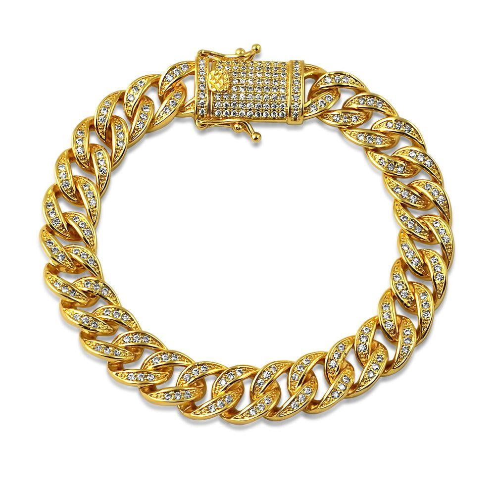 Gold 10MM Miami Cuban CZ Bling Ice Lock Bracelet - Walmart.com