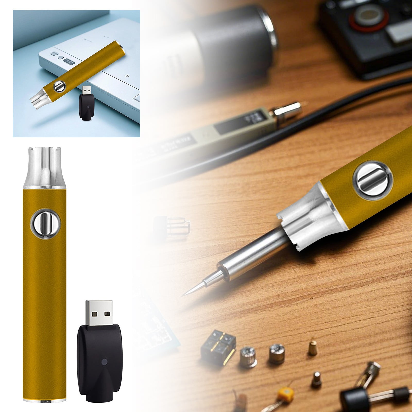 Gold 1100mah Threaded Soldering Iron Kit, Thread Soldering Kits with 3 ...