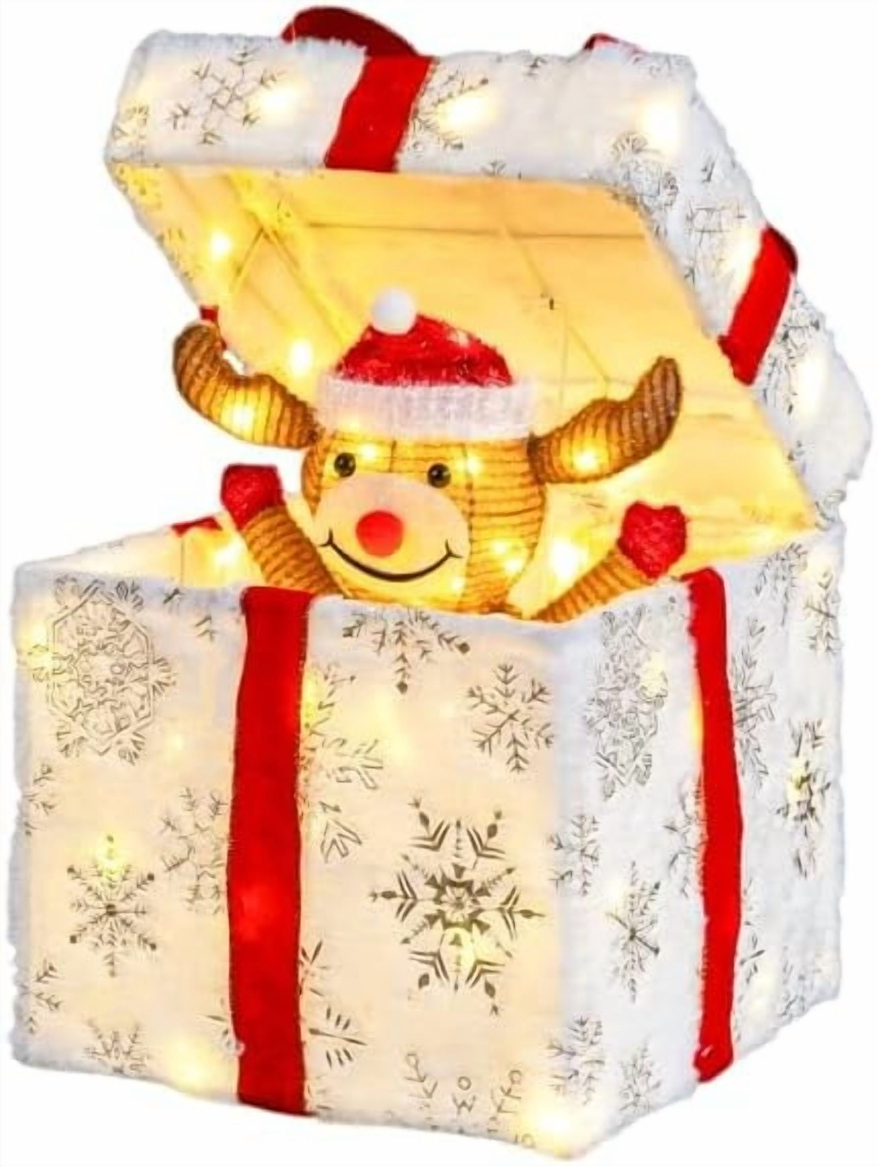 Gold 12 Inches Lighted Christmas Reindeer Gift Box Decoration Gold ...