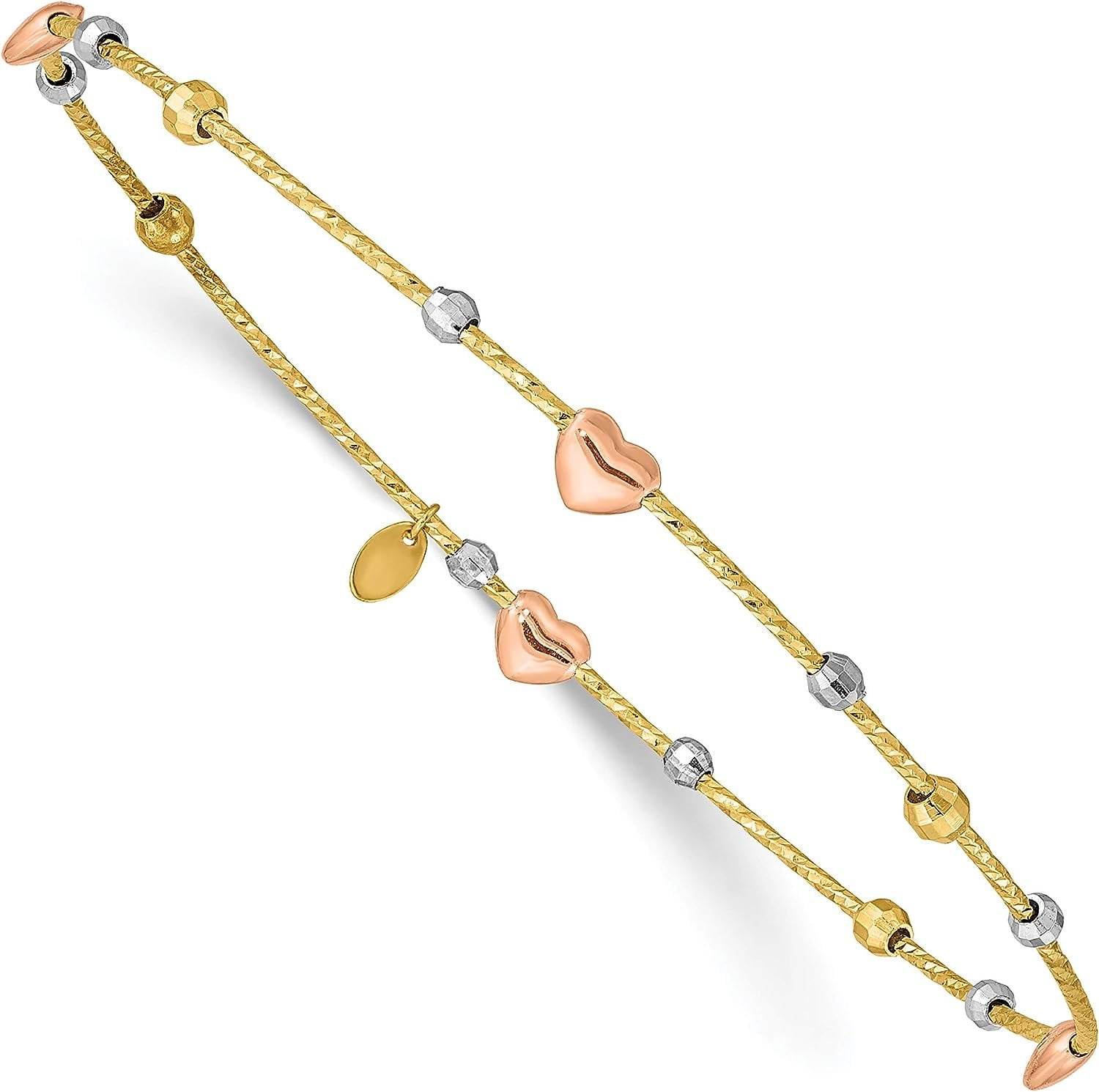 Gold 14k Tri-color Heart Diamond-cut Slip-on Bangle - 8.25" Bracelet ...