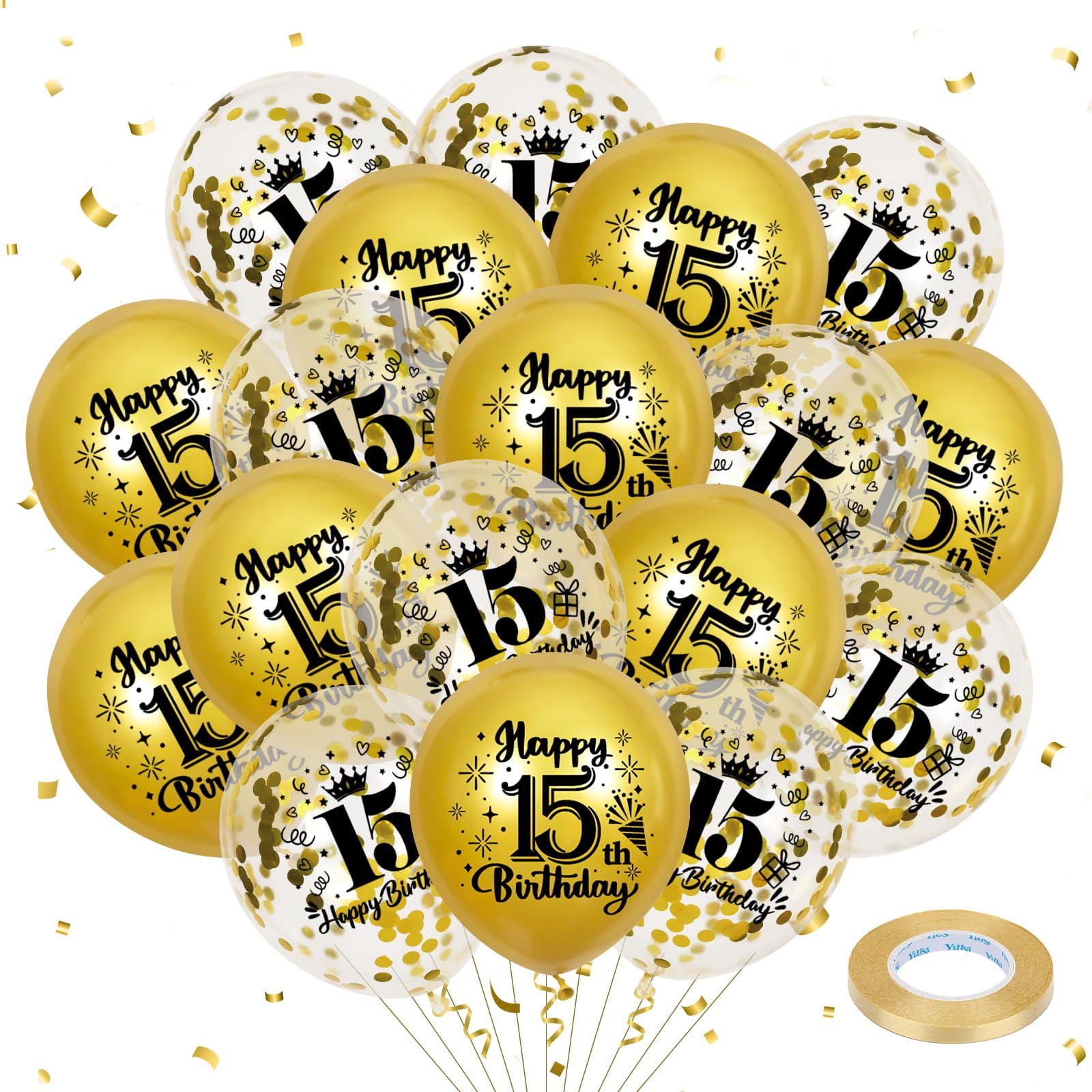 Gold 15th Birthday Balloons YPF5 18Pcs Happy 15th Birthday 15th ...