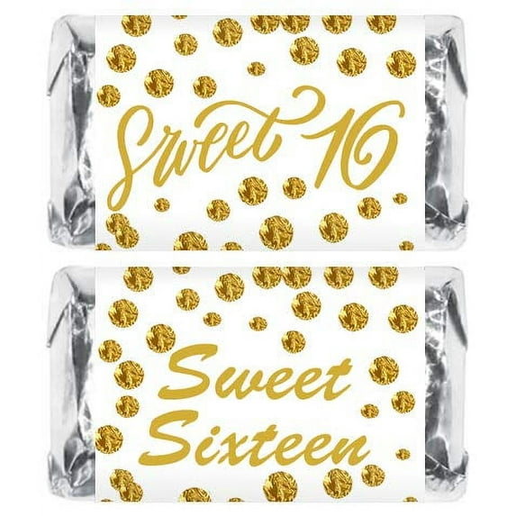 Gold 16th Birthday Miniatures Candy Bar Wrapper (Set of 60), Sweet 16 ...