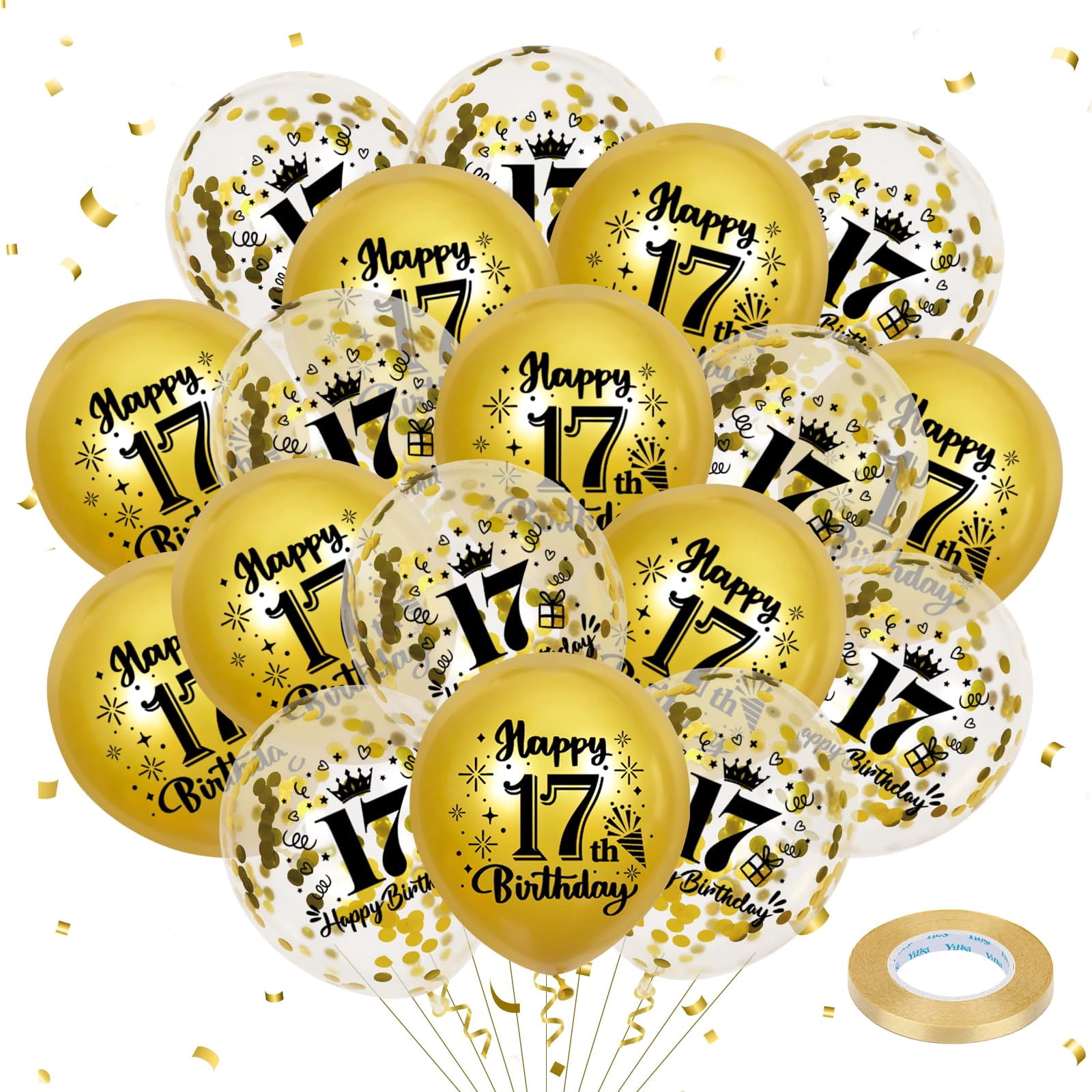 Gold 17th Birthday Balloons 18Pcs Happy ZLK1 17th Birthday 17th ...