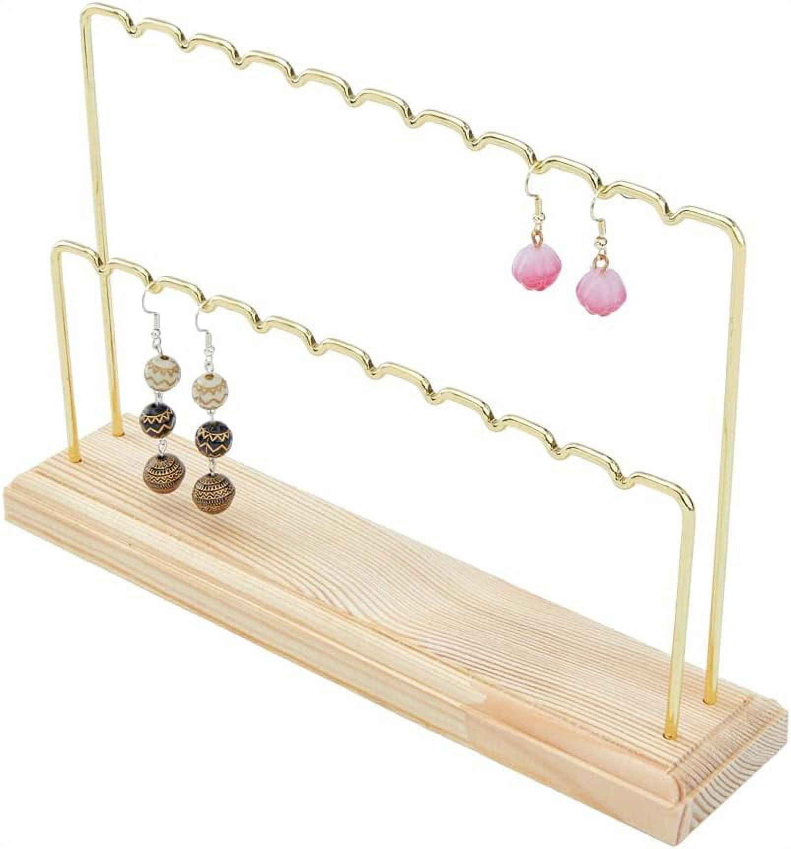 Gold 1Pcs 2-Tier Wood Earring Display Stand with Iron Findings Long ...