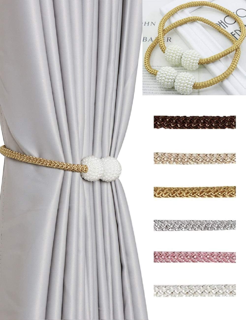 Gold 2 Magnetic Curtain Tiebacks- Clips Decorative Rope Holdbacks ...