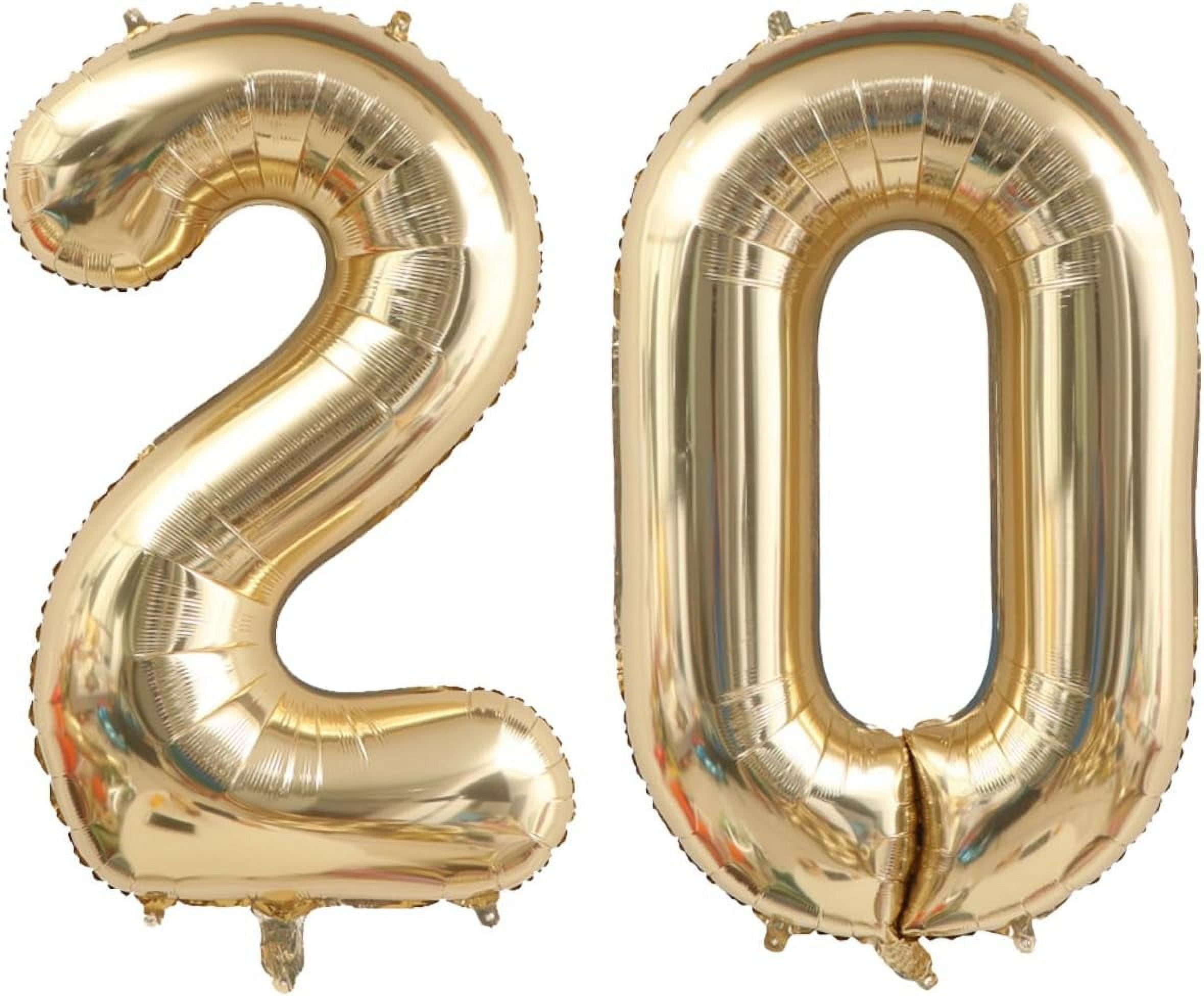 Gold 20 Number Balloons - Giant 20 Foil Mylar Helium Birthday Balloons ...