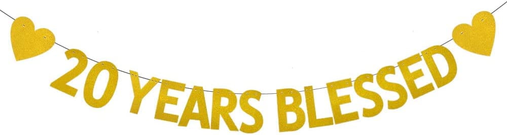 Gold 20 YEARS BLESSED Glitter Banner,Pre-Strung,20th Birthday/Wedding ...