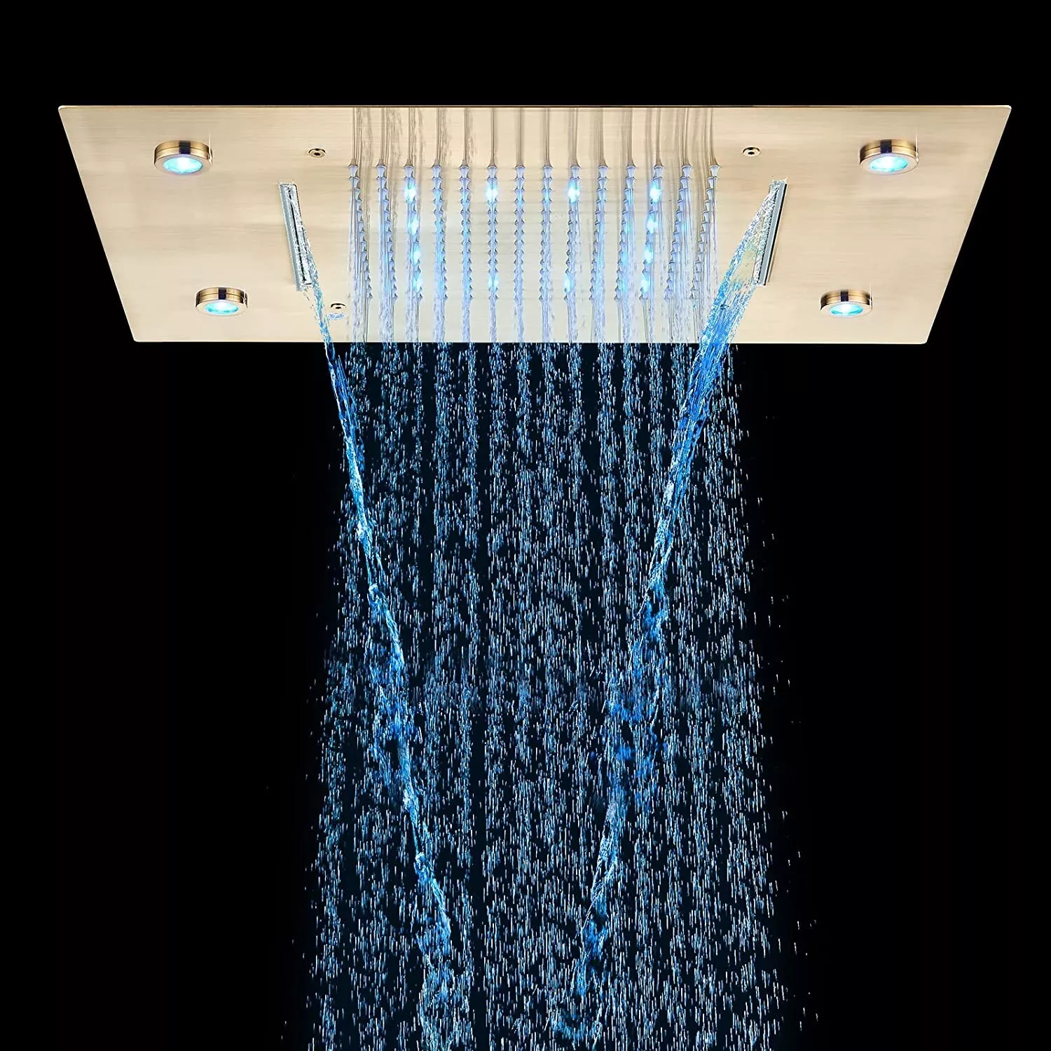 Gold 20"x14" Color Changing LED Shower Head Rainfall&Waterfall Remote ...