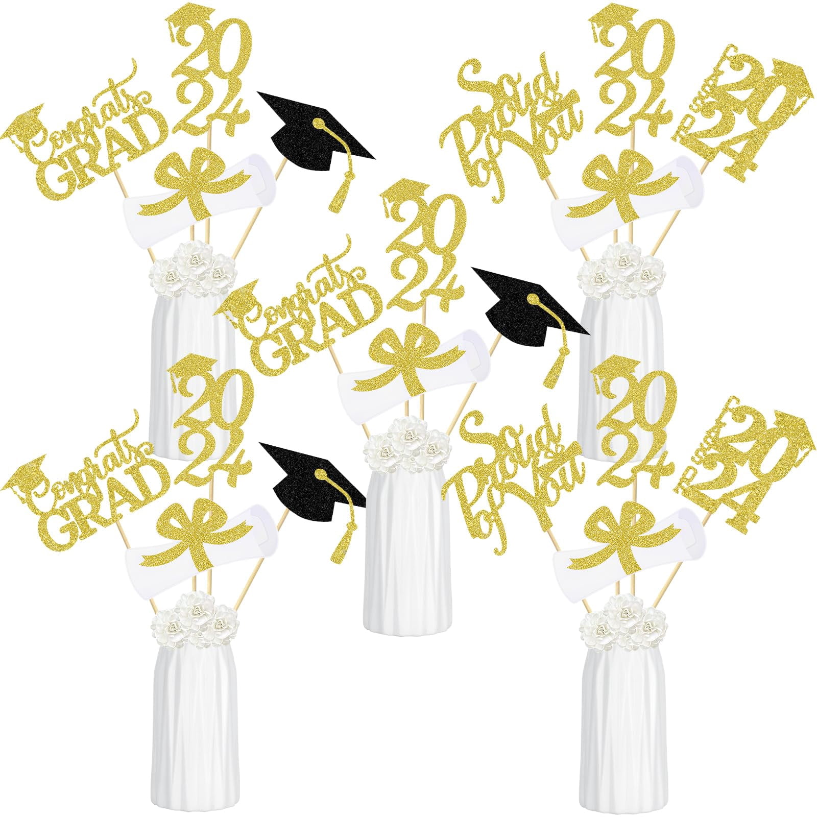 Gold 2024 Graduation Centerpiece Sticks Graduation Party Centerpieces ...