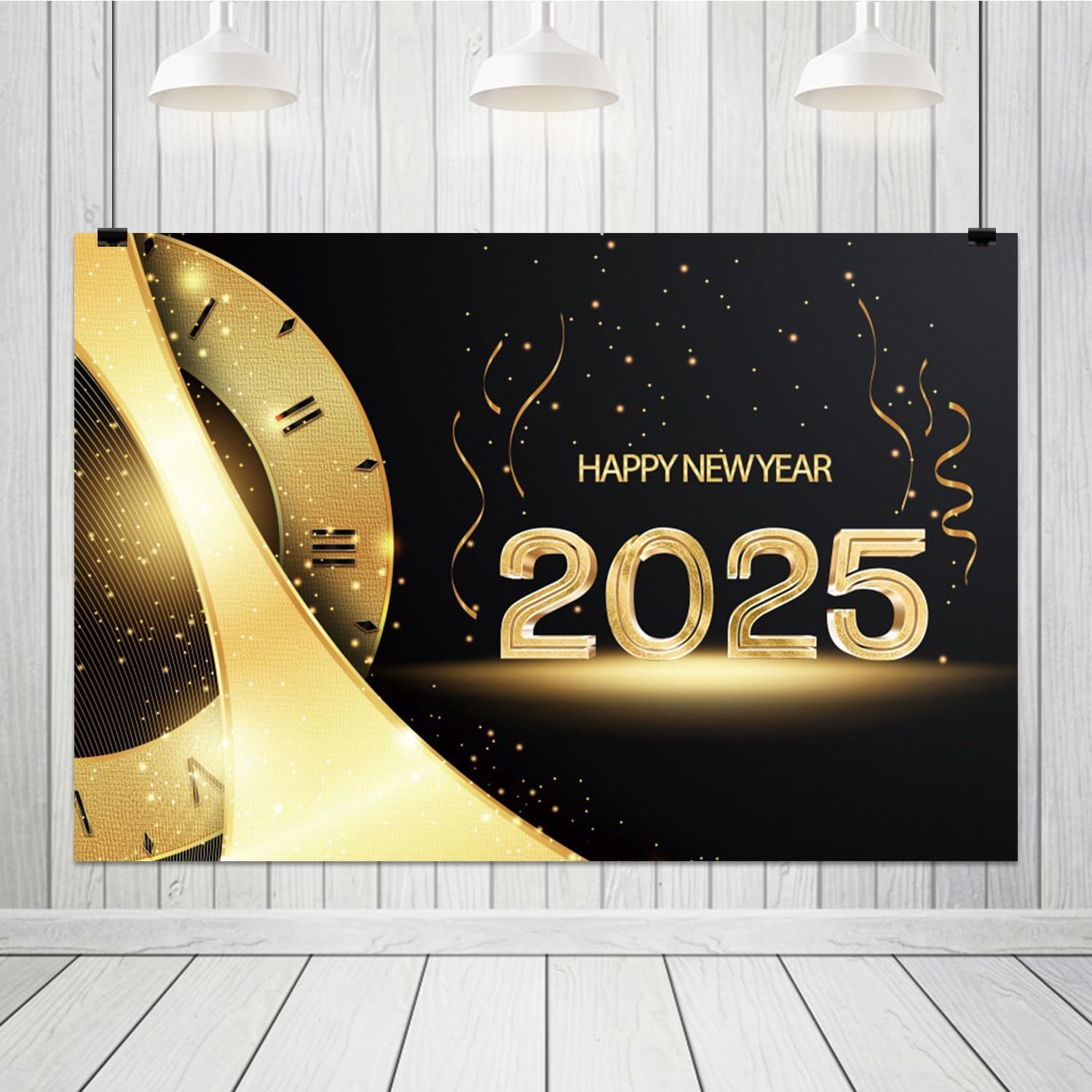 Gold 2025 Happy New Year Backdrop Cheers to The New Year Clock ...