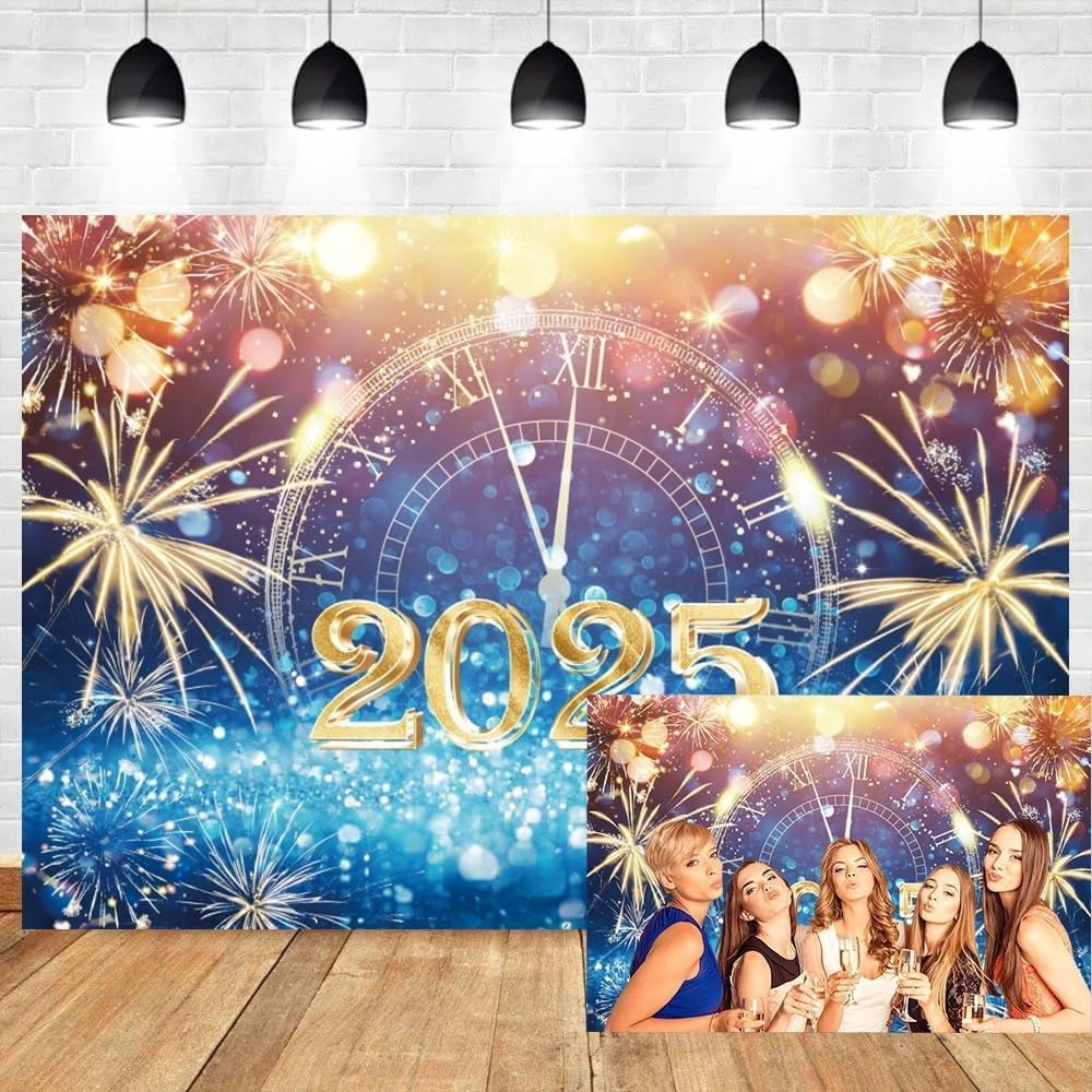 Gold 2025 Happy New Year Backdrop Cheers to The New Year Clock ...