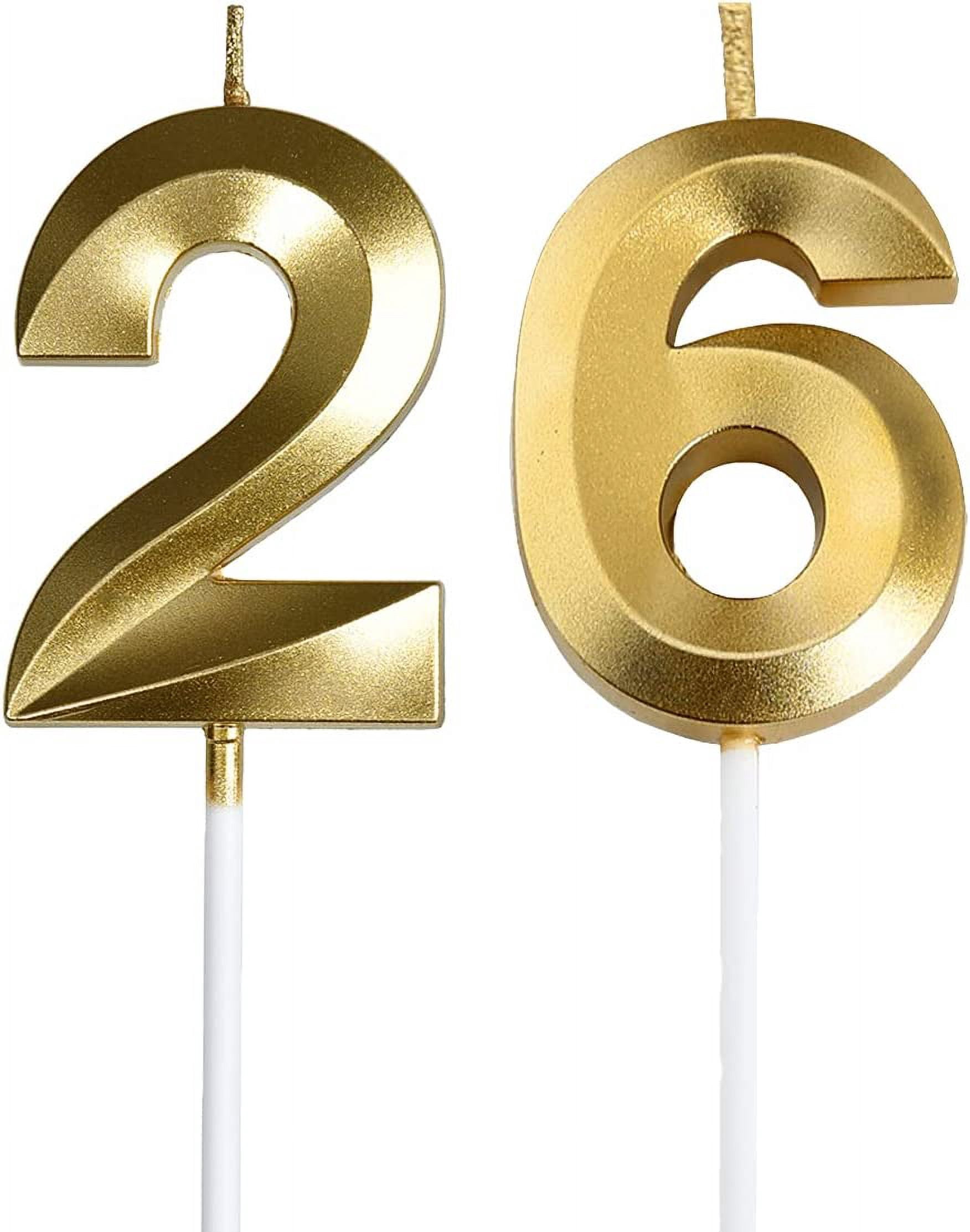 Gold 26th & 62nd Birthday Candles,Gold Number 26 62 Cake Topper for ...