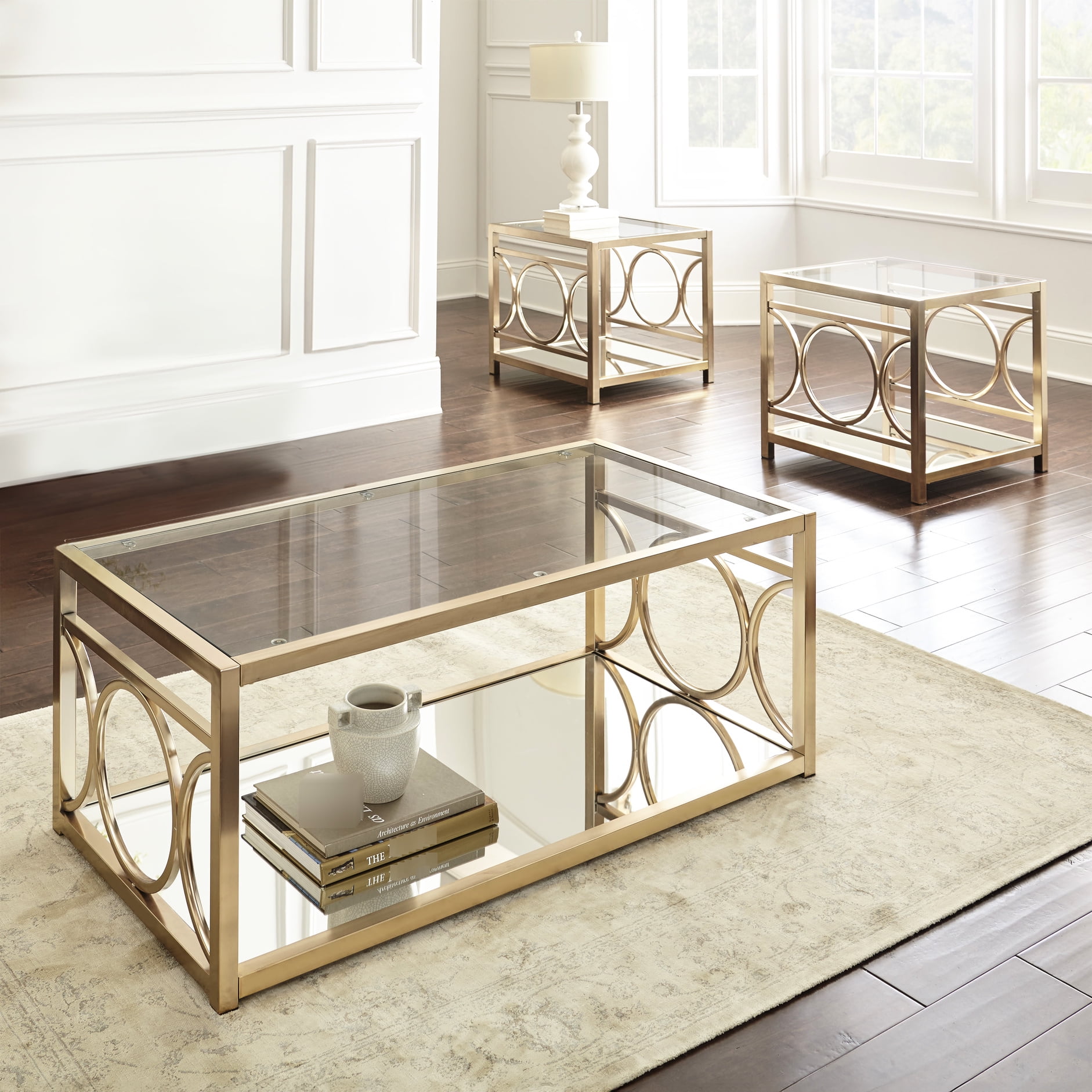 Gold 3 Piece Table - Composed Of Tempered Glass, Iron And Modern Look ...