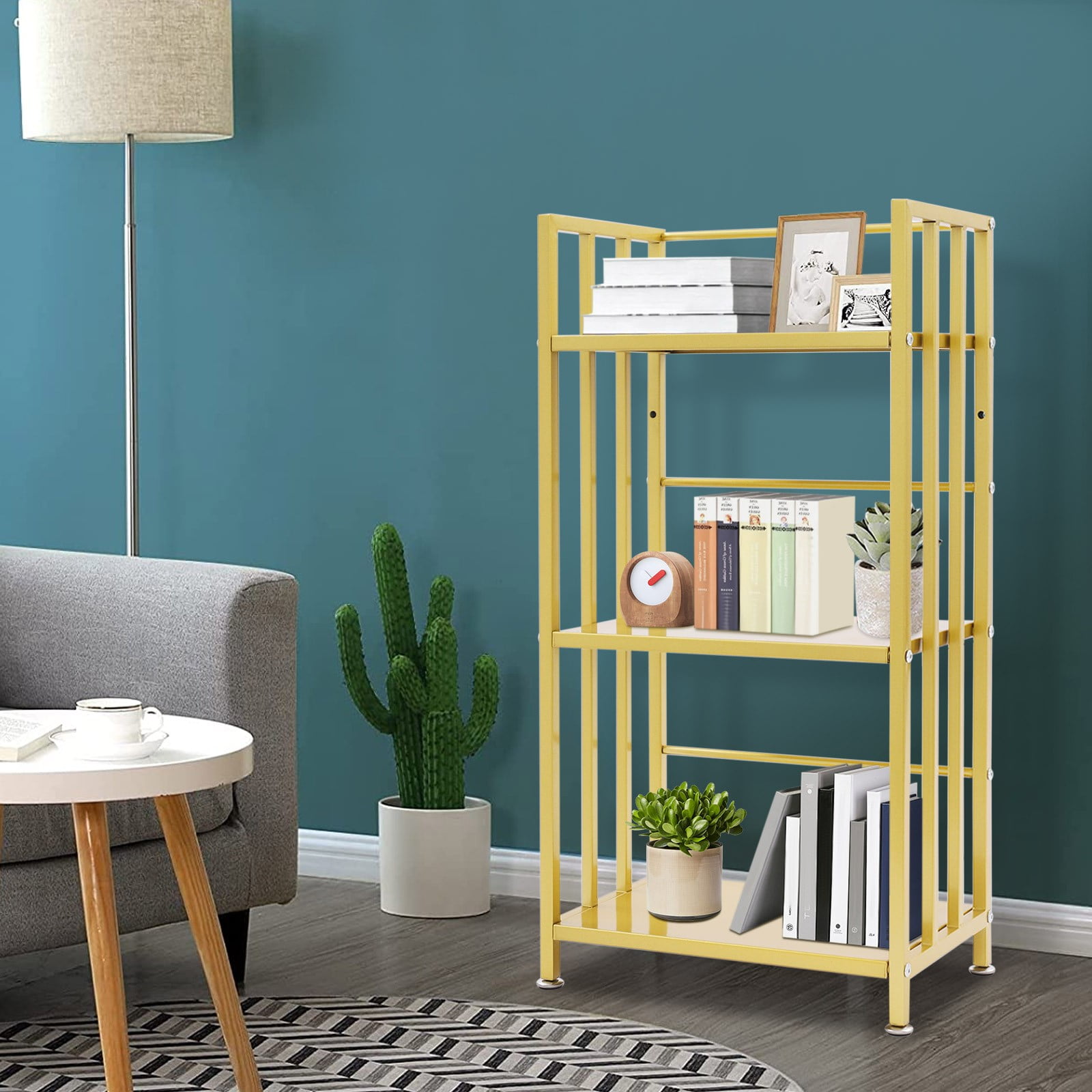 Gold 3-Tier Open Shelf Bookcase, Stylish Display Rack for Home Decor ...