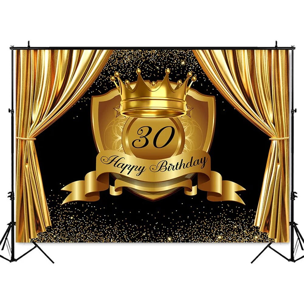 Gold 30th Birthday Backdrop Golden Crown Curtain Photo Background ...