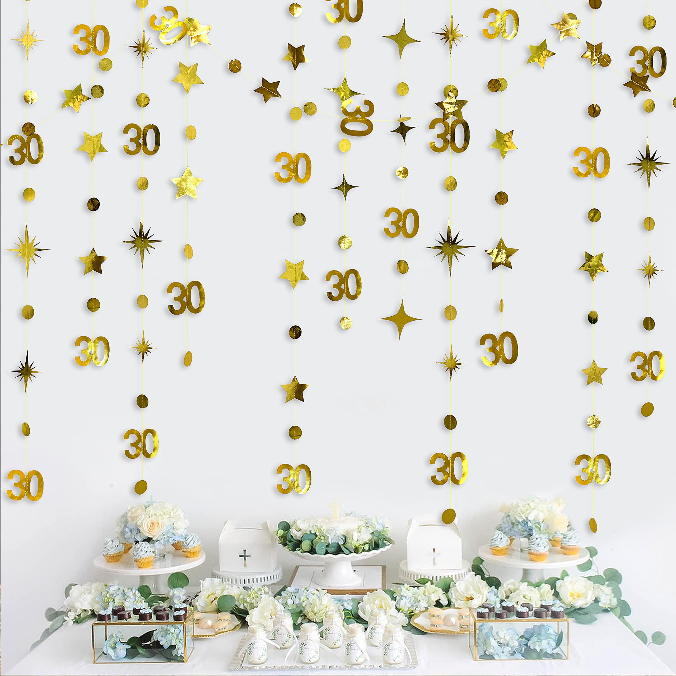 Number 30 Garland, Circle Dot Twinkle Star Metallic Hanging Streamer ...