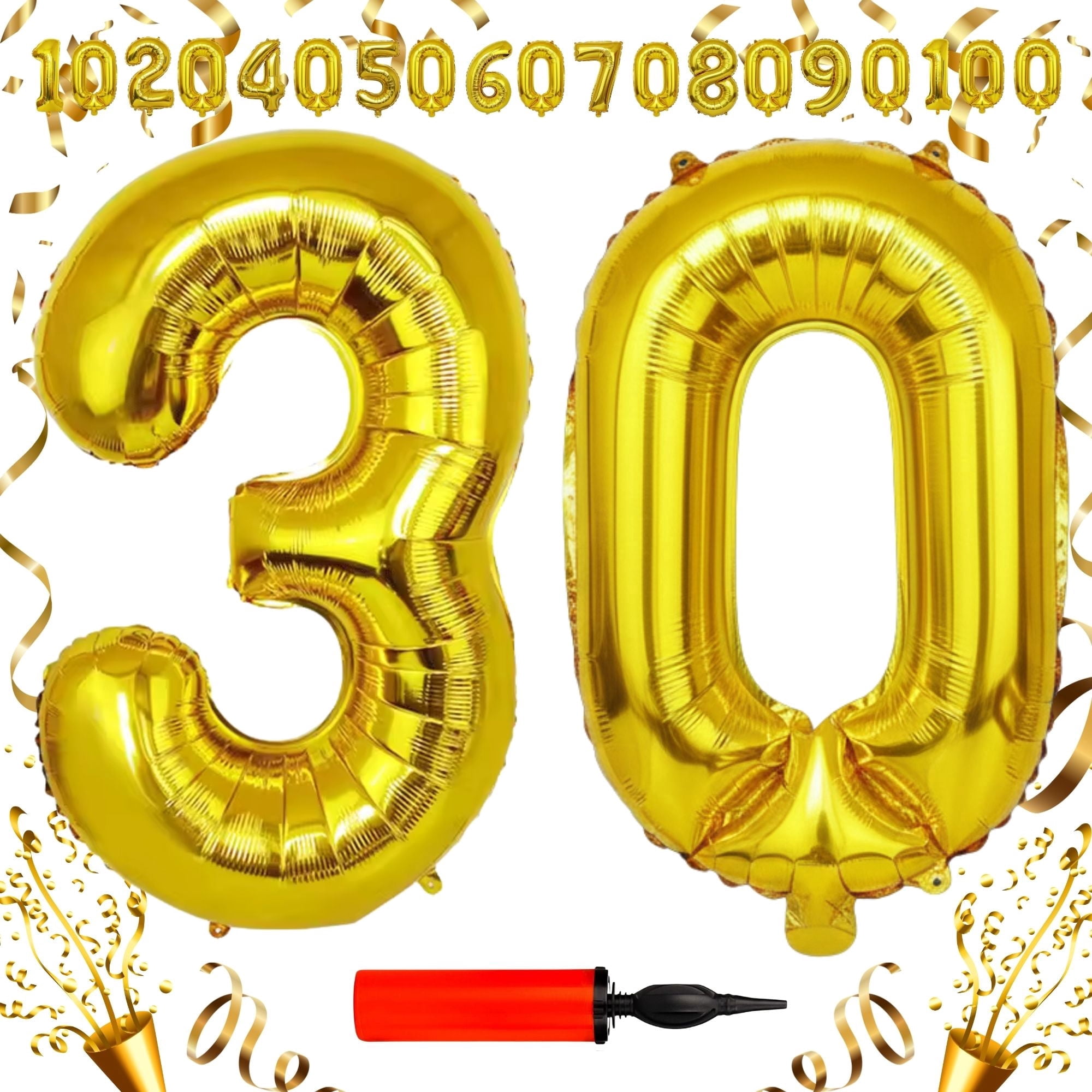 Gold 32-Inch Number 30 Balloons | Jumbo Large Foil Mylar, Helium or Air ...