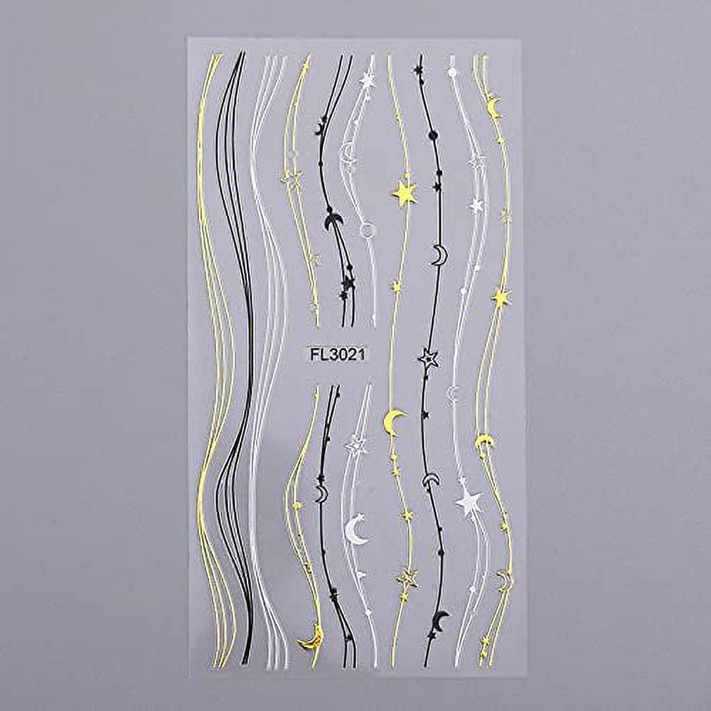 Gold 3D Nail Sticker Curve Stripe Lines Nails Stickers Gradient ...