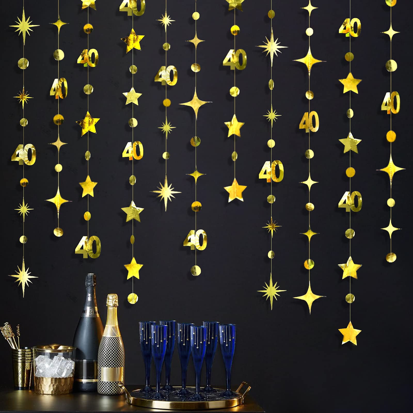 Gold 40th Birthday Decorations Number 40 AIS1 Circle Dot Star Garland ...