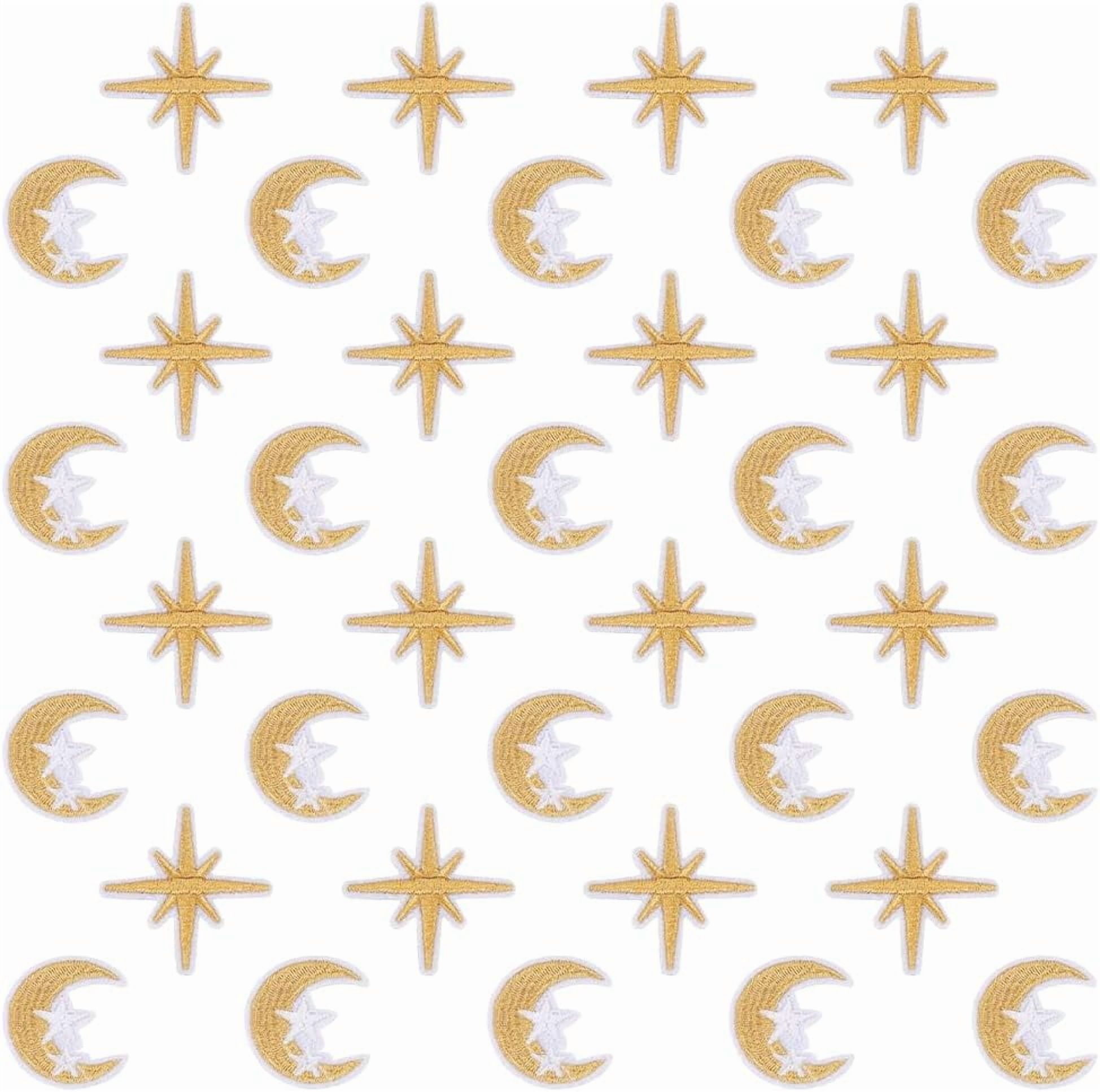 Gold 44Pcs 2 Styles Embroidery Iron On Patch Moon Star Shape Embroidery ...