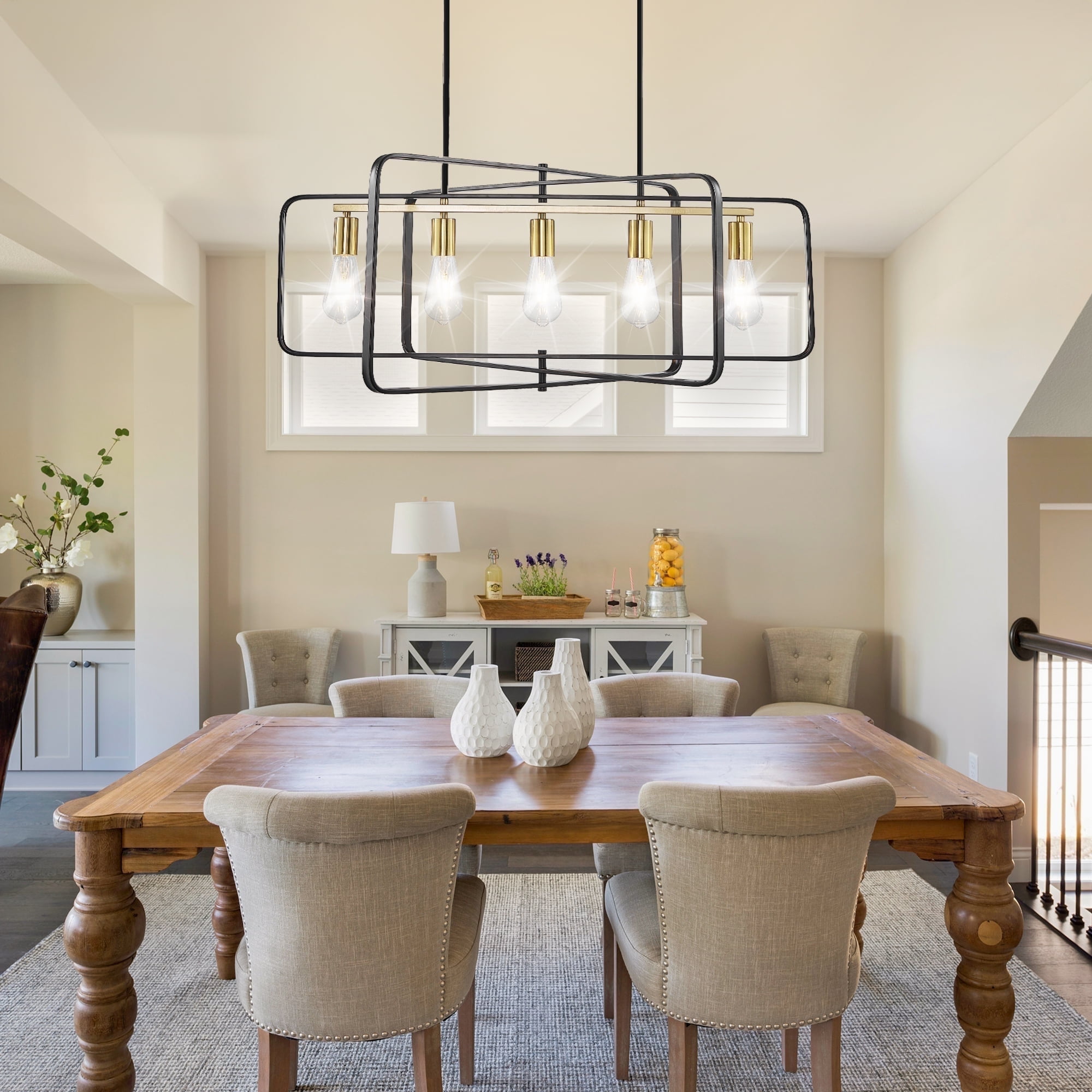LovingAHome 5-Light Black Gold Farmhouse Chandelier Rectangle Ceiling ...
