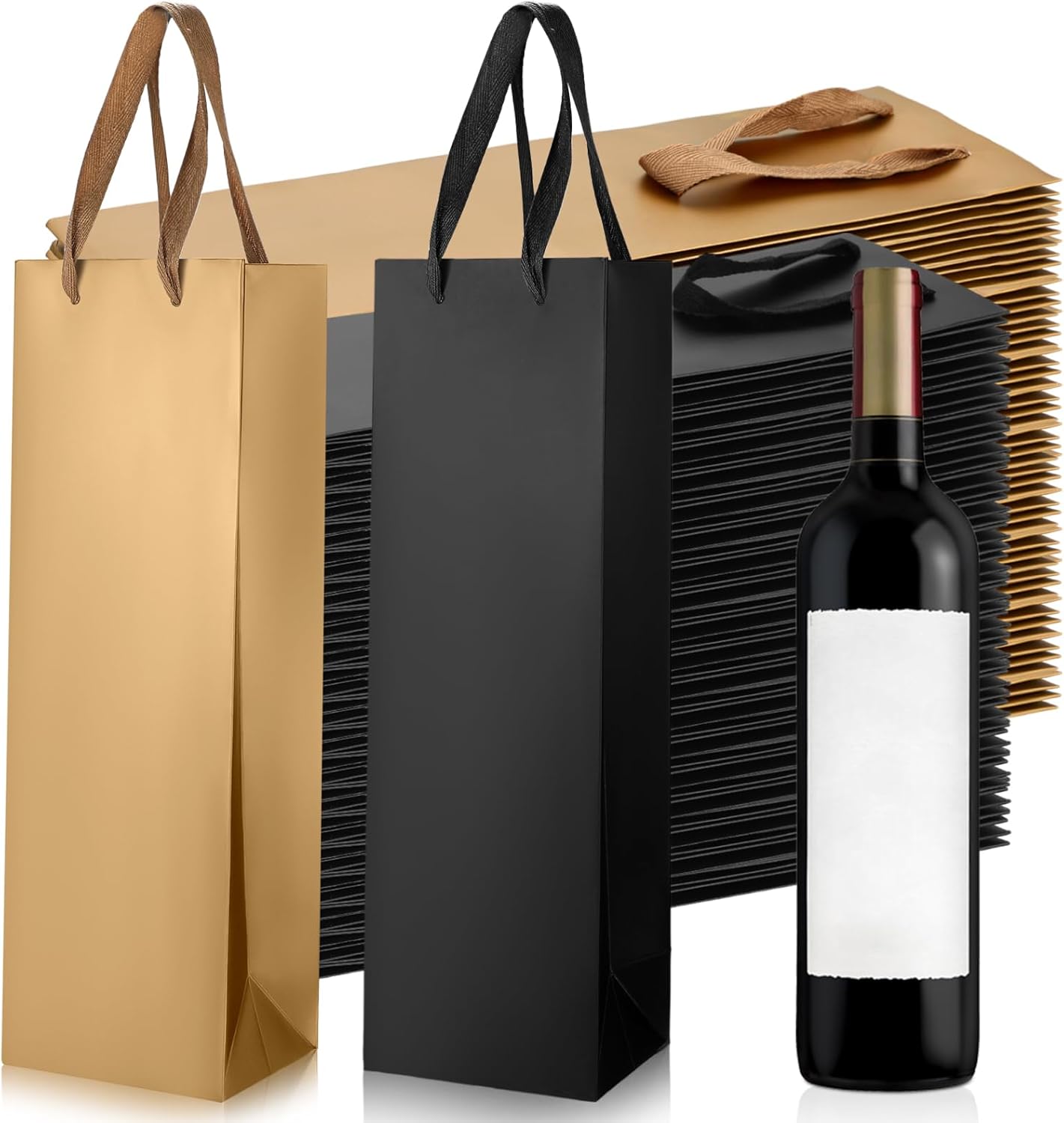 Gold), 50 Pack Wine Bottle Gift Bags Paper Wine Gift Bags Bulk 13.8x3 ...