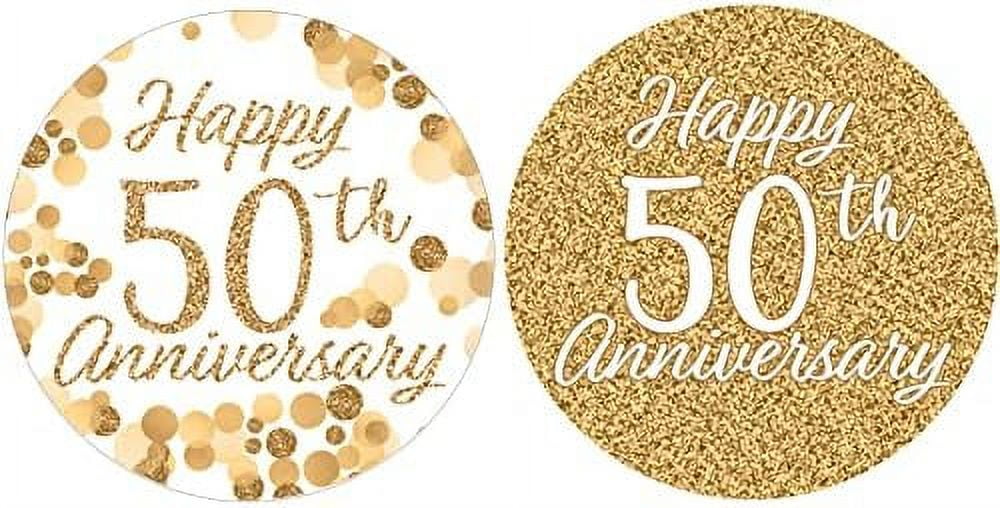 Gold 50th Anniversary Party Favor Stickers – 40 Labels, 1.75” Round ...