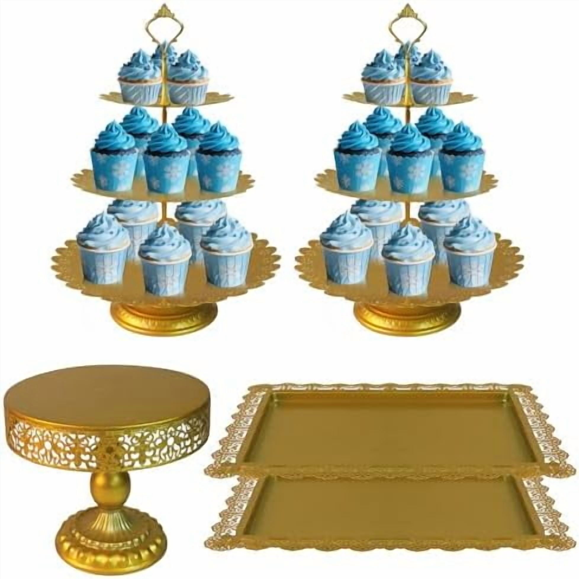 Gold 5pcs Cake Stands Set Metal, 3 Tier Cupcake Tower Stand, Dessert ...