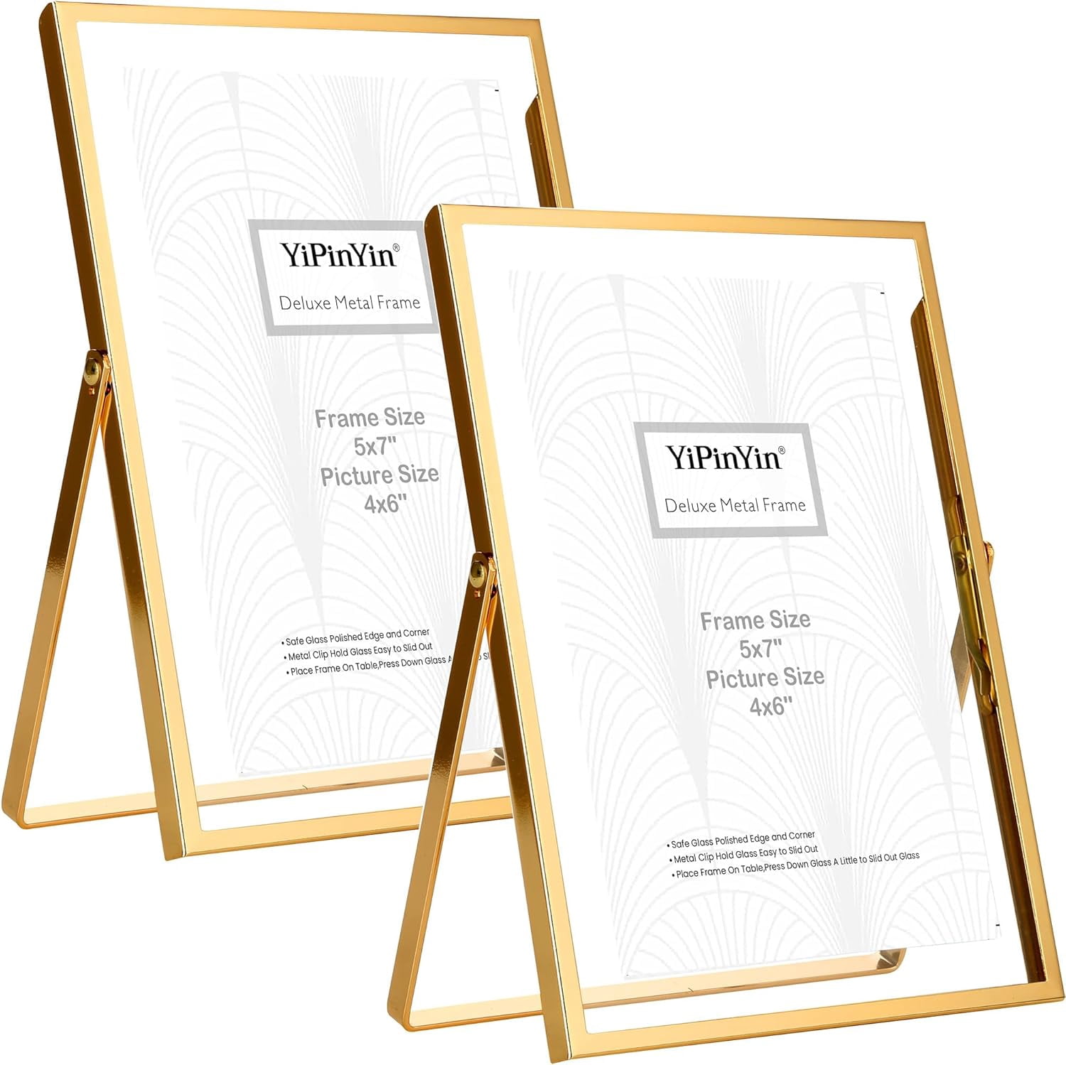 Gold 5x7'' Floating Frame Set of 2, For Photo Sizes 3.5x5'', 4x6'', 5x7 ...