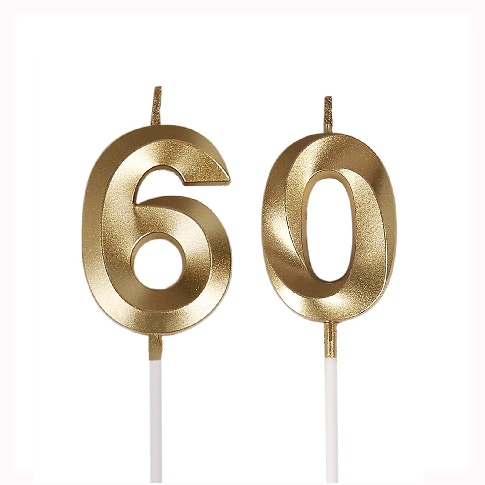 Gold 60th Birthday Cake Topper Candles, Number 60 Decor for Anniversary ...