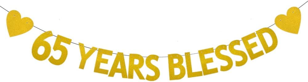 Gold 65 YEARS BLESSED Glitter Banner,Pre-Strung,65th Birthday/Wedding ...