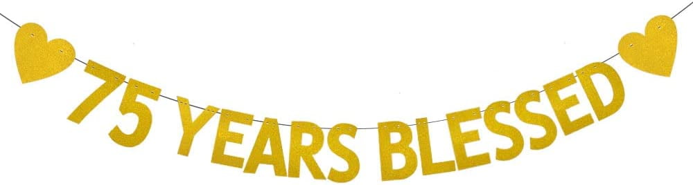 Gold 75 YEARS BLESSED Glitter Banner,Pre-Strung,75th Birthday/Wedding ...