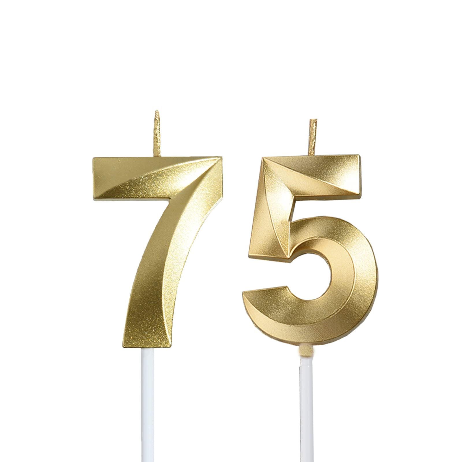 Gold 75th & 57th Birthday Candles,Gold Number MHD175 57 Cake Topper for ...