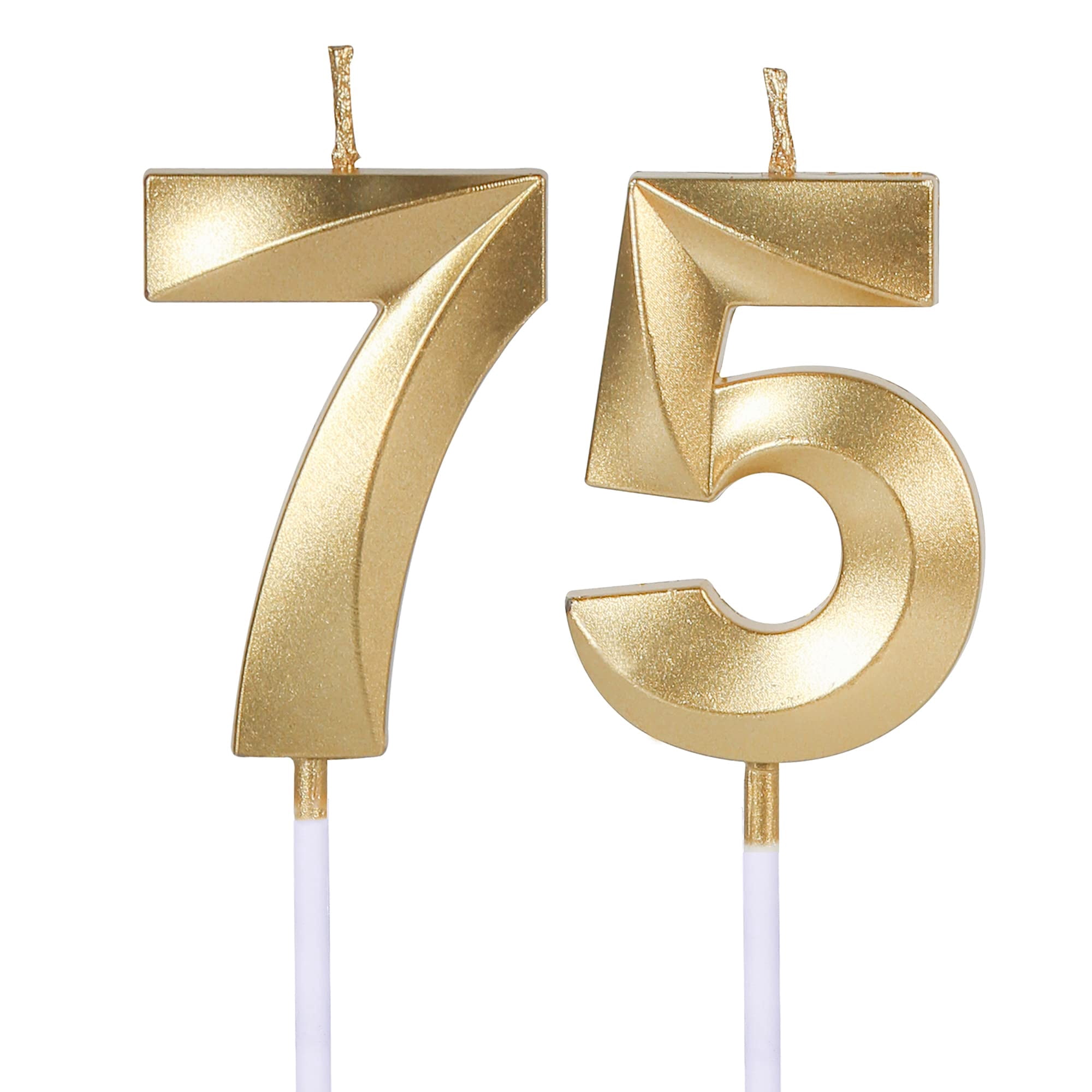 Gold 75th & 57th Birthday Candles for Cakes, Number 75 57 Glitter ...